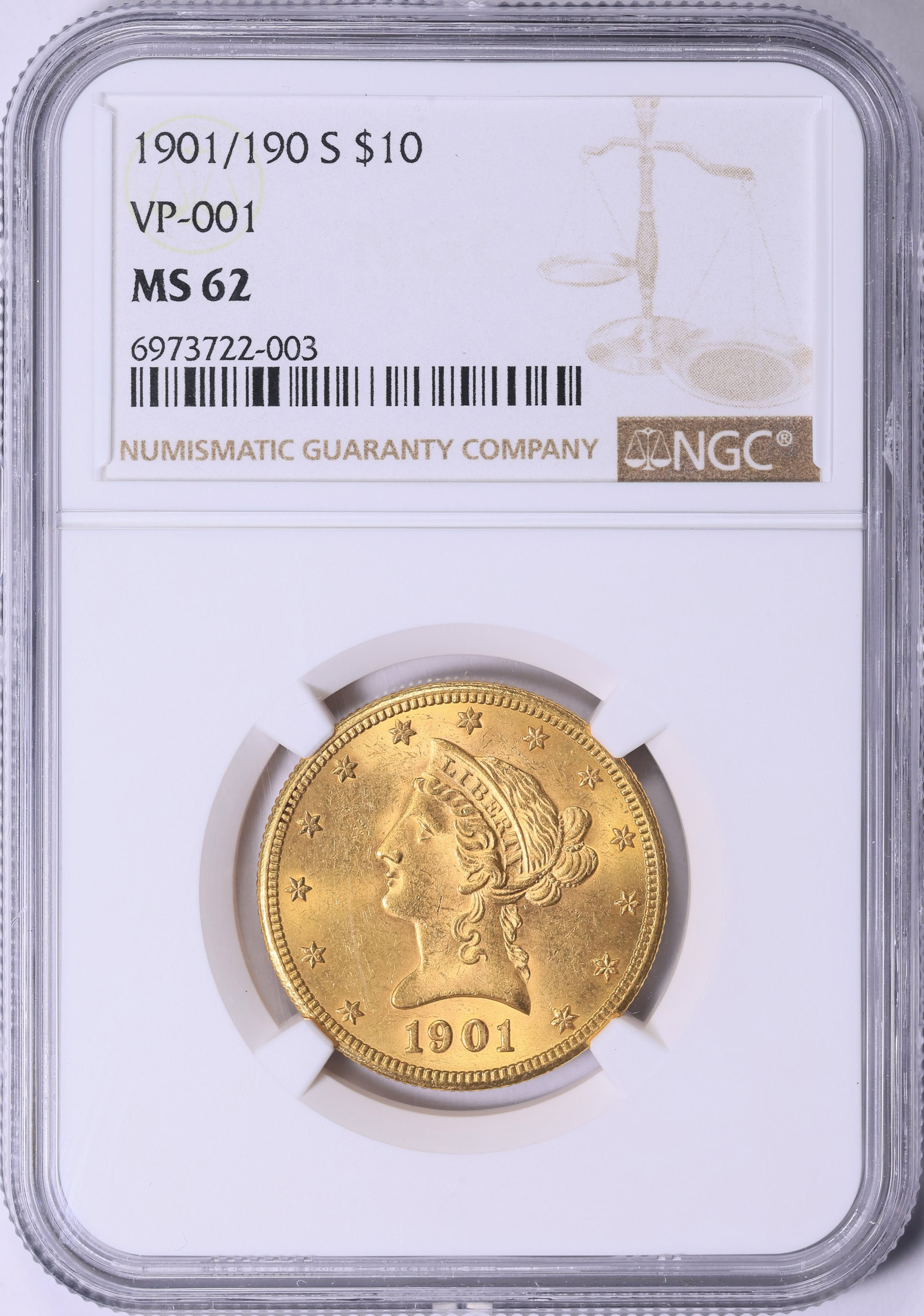 1901/190-S Liberty Gold Eagle VP-001 NGC MS-62 | NGC Cert #6973722-003 ...