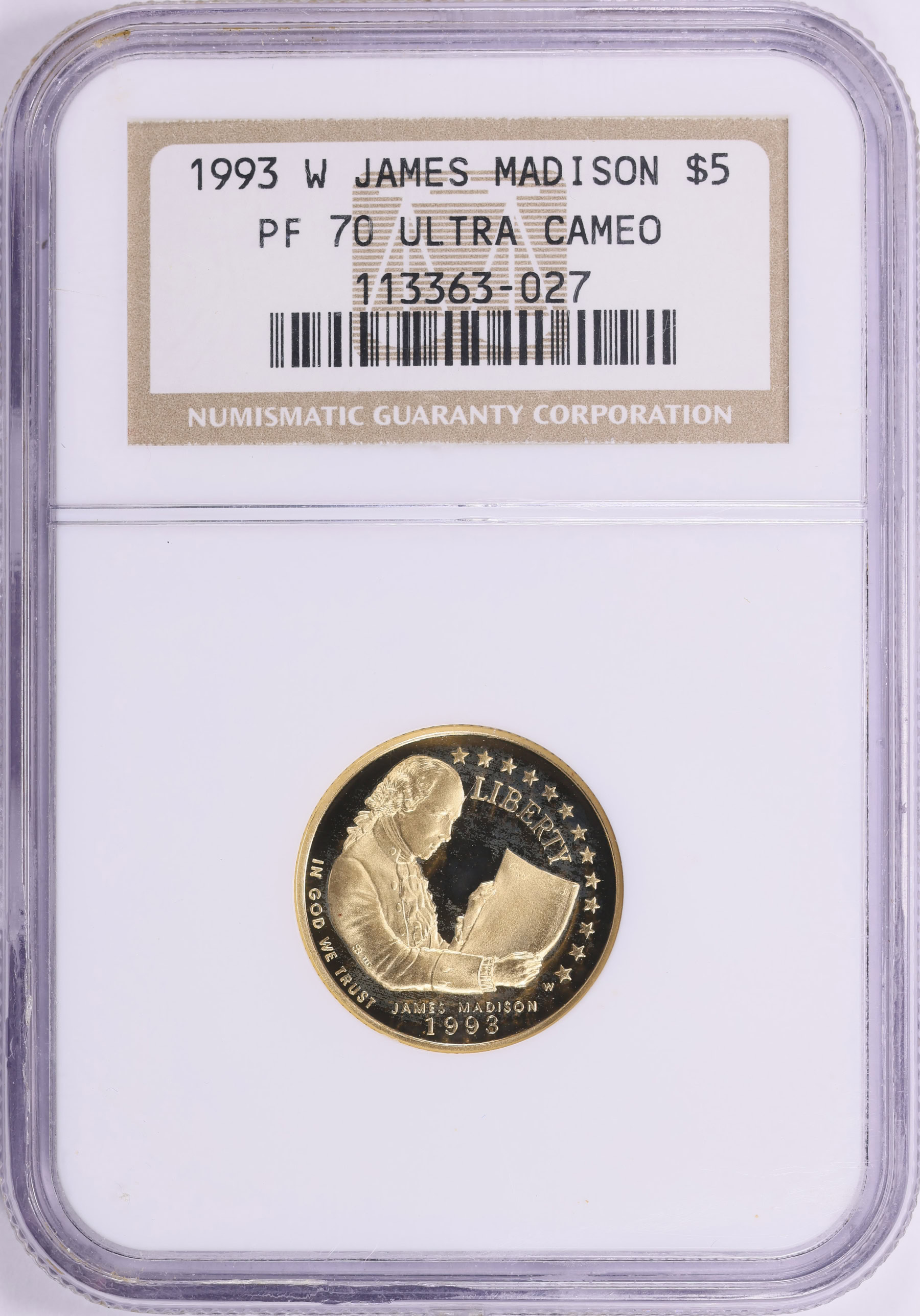 1993-W James Madison and Bill of Rights Gold $5 NGC Proof-70 UC (Item ...