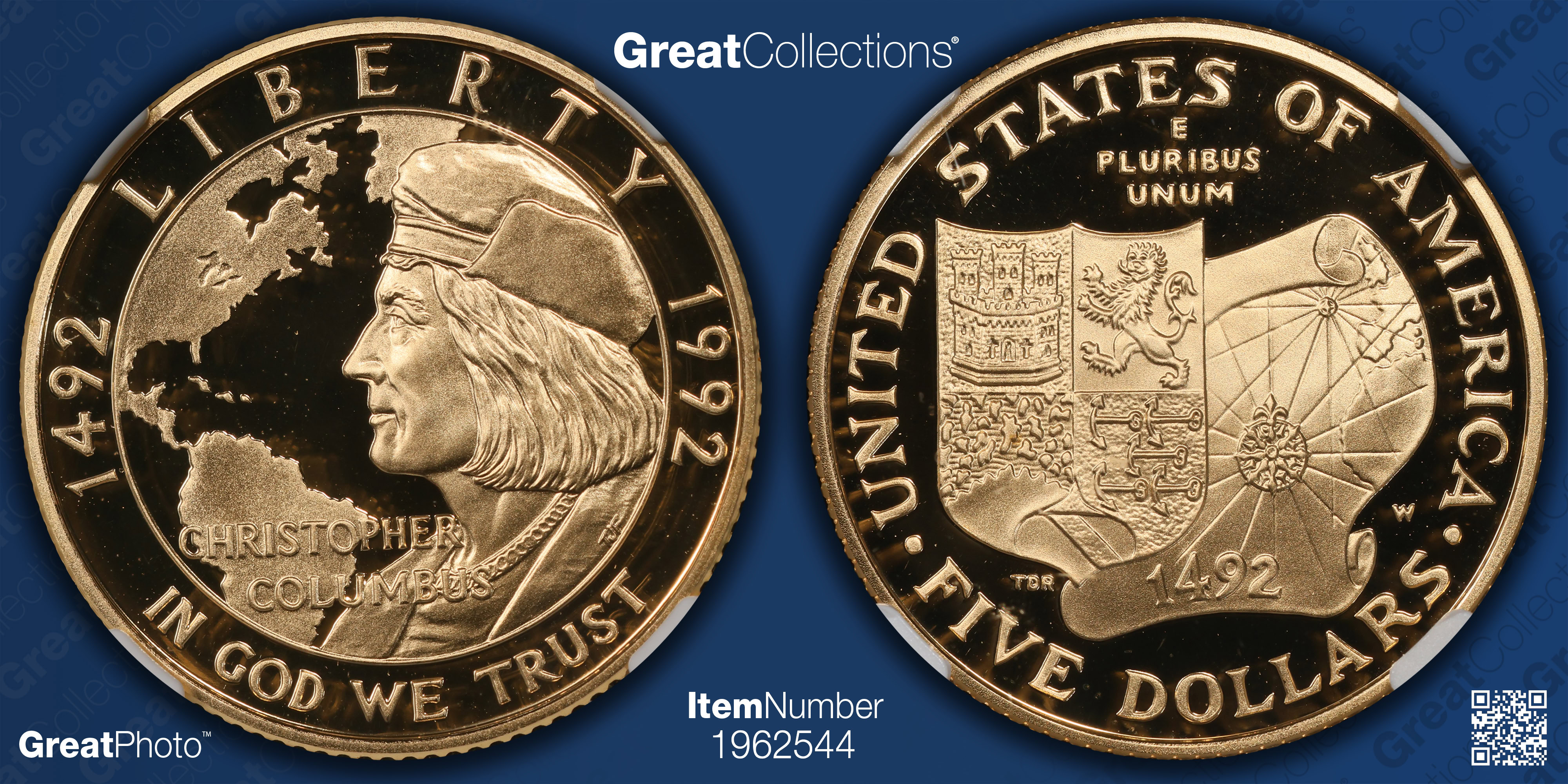 1992-W Christopher Columbus Quincentenary Gold $5 NGC Proof-70 UC (Item ...