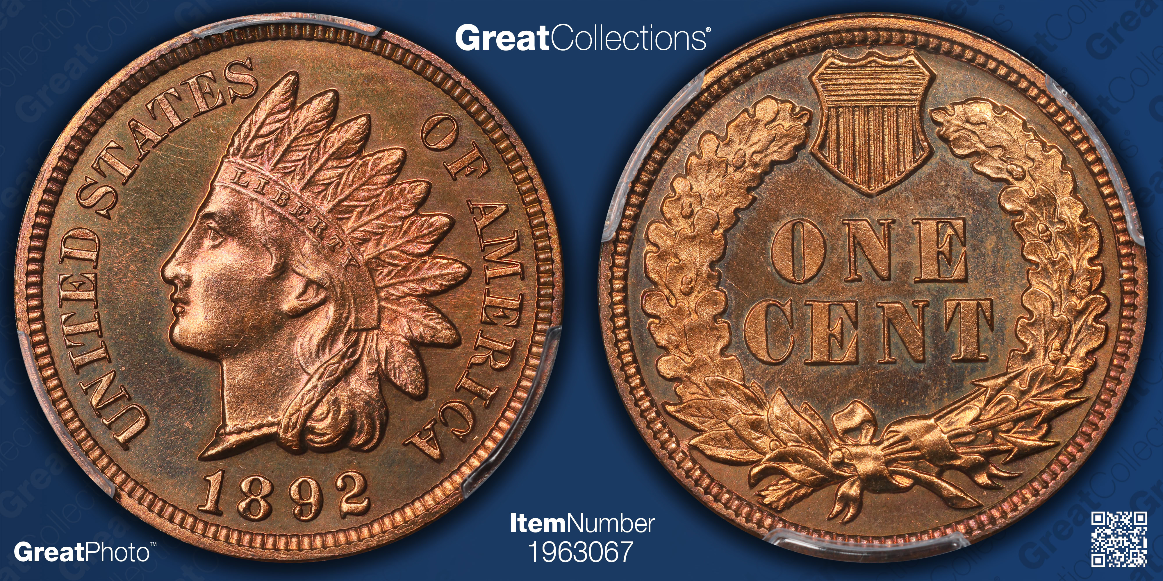 1892 Indian Cent PCGS Proof-66 RB (Item 1963067) | GreatCollections ...