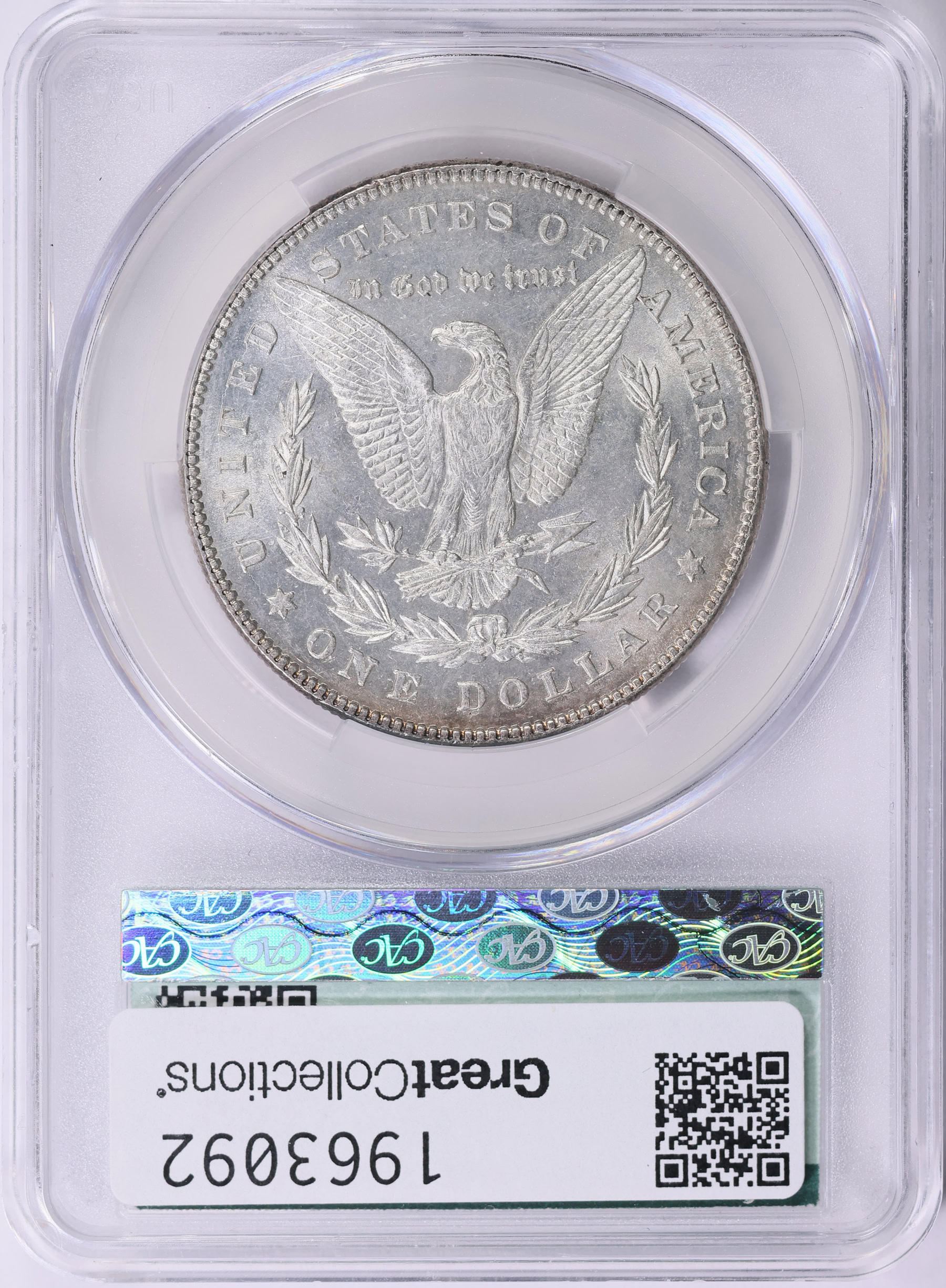 1878 Morgan Silver Dollar 7 Tailfeathers, Reverse of 1878 CACG AU-58 ...