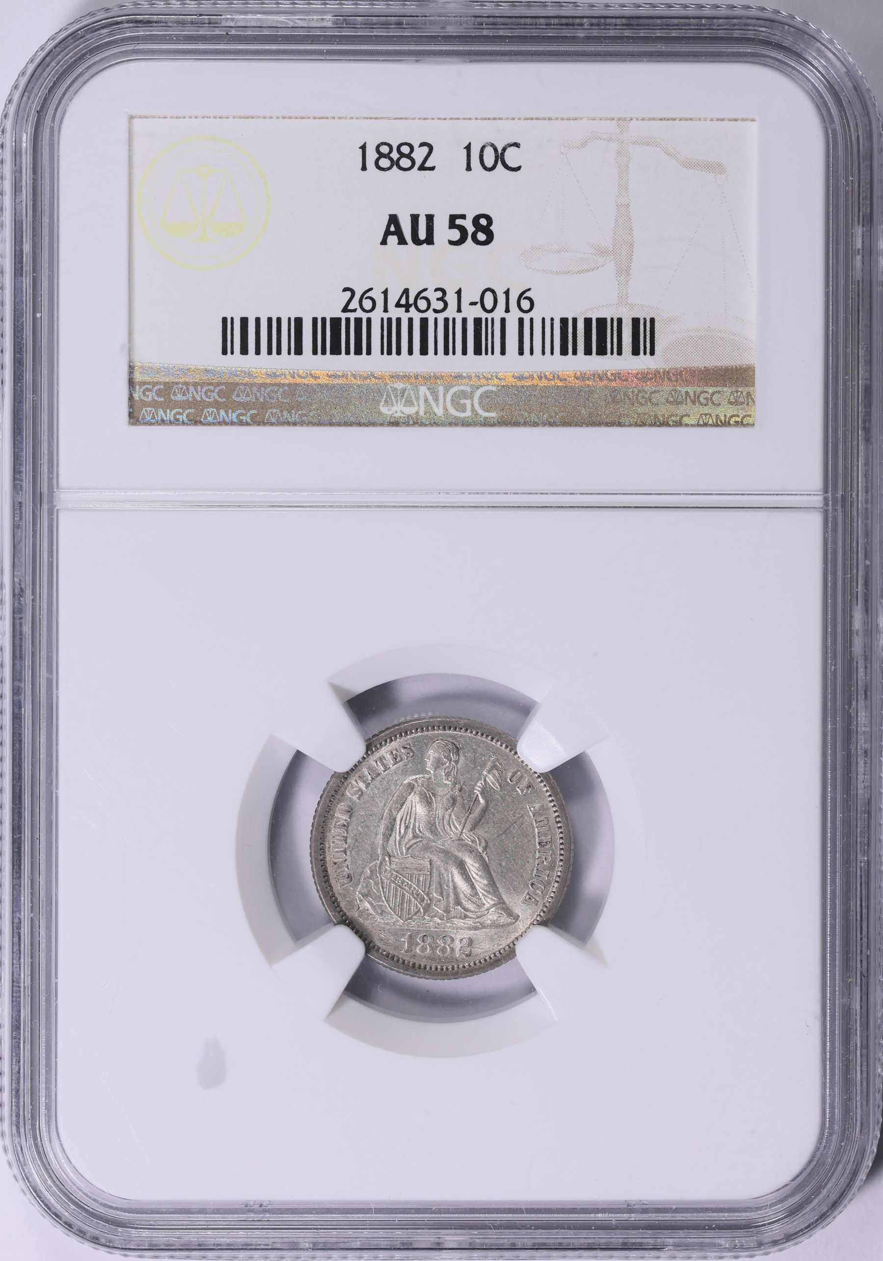 1882 Seated Liberty Dime NGC AU-58 (Item 1963178) | GreatCollections ...