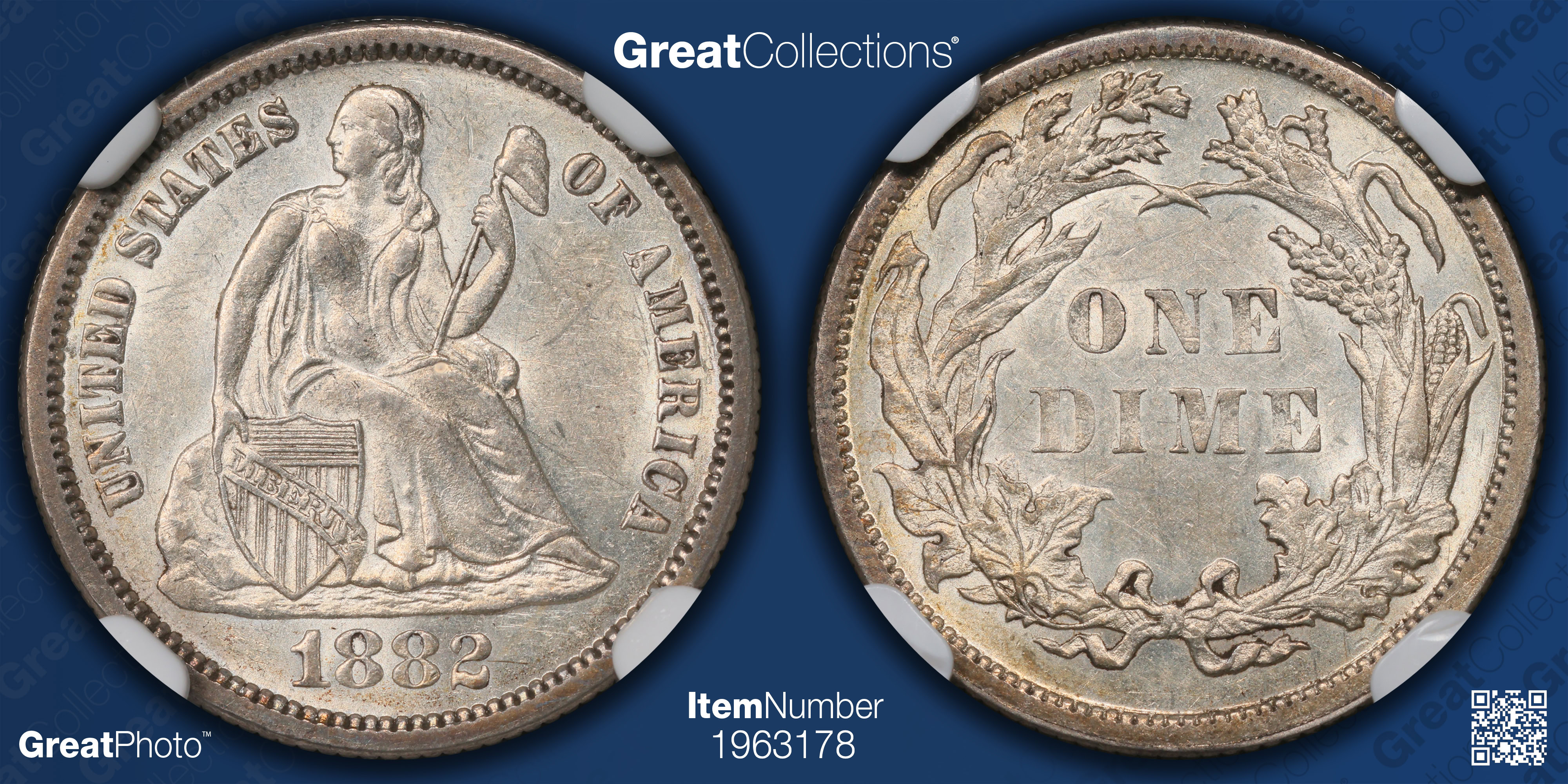 1882 Seated Liberty Dime NGC AU-58 (Item 1963178) | GreatCollections ...