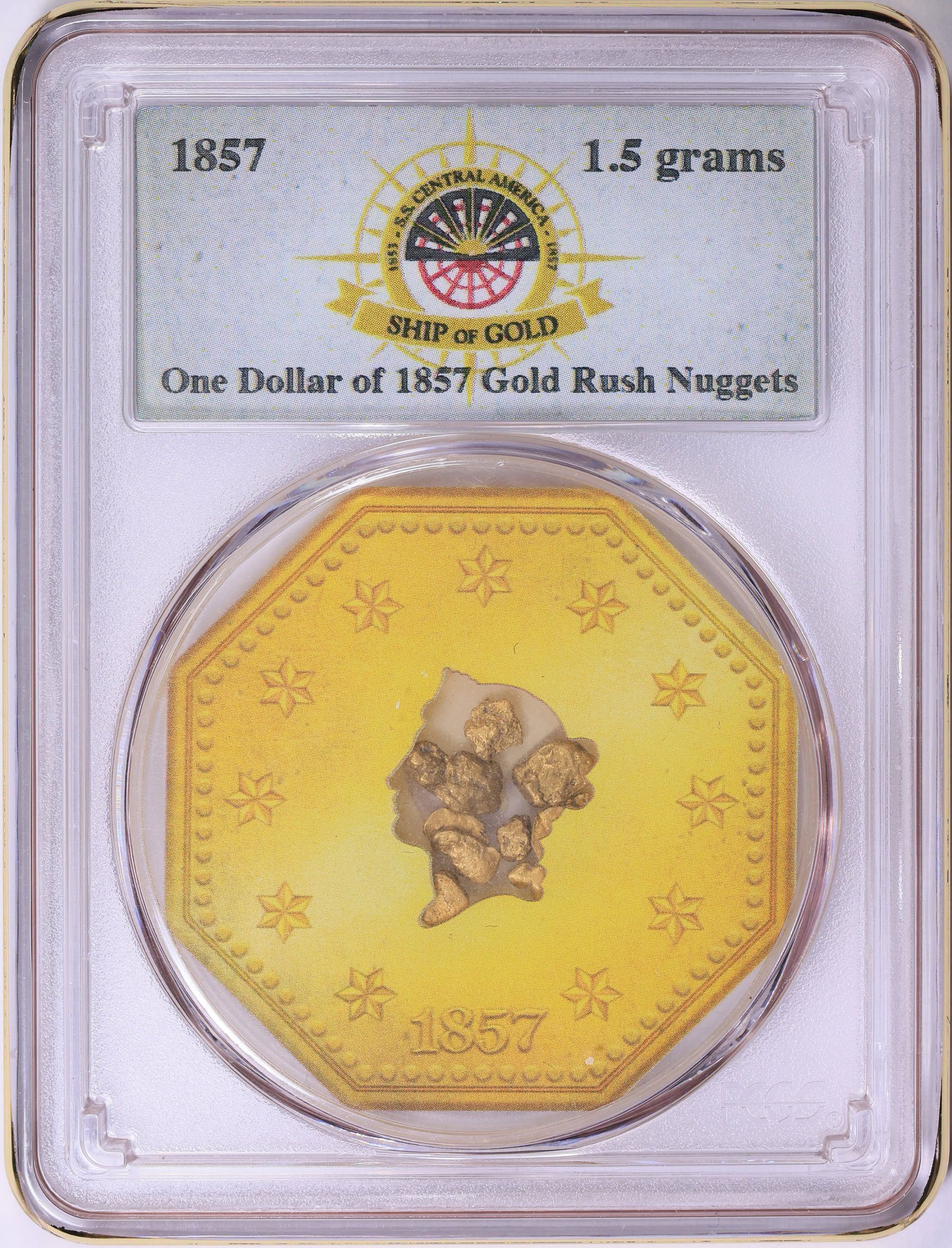 1857 1.5 Grams One Dollar California Gold Rush Nuggets S.S. Central America Shipwreck PCGS ...