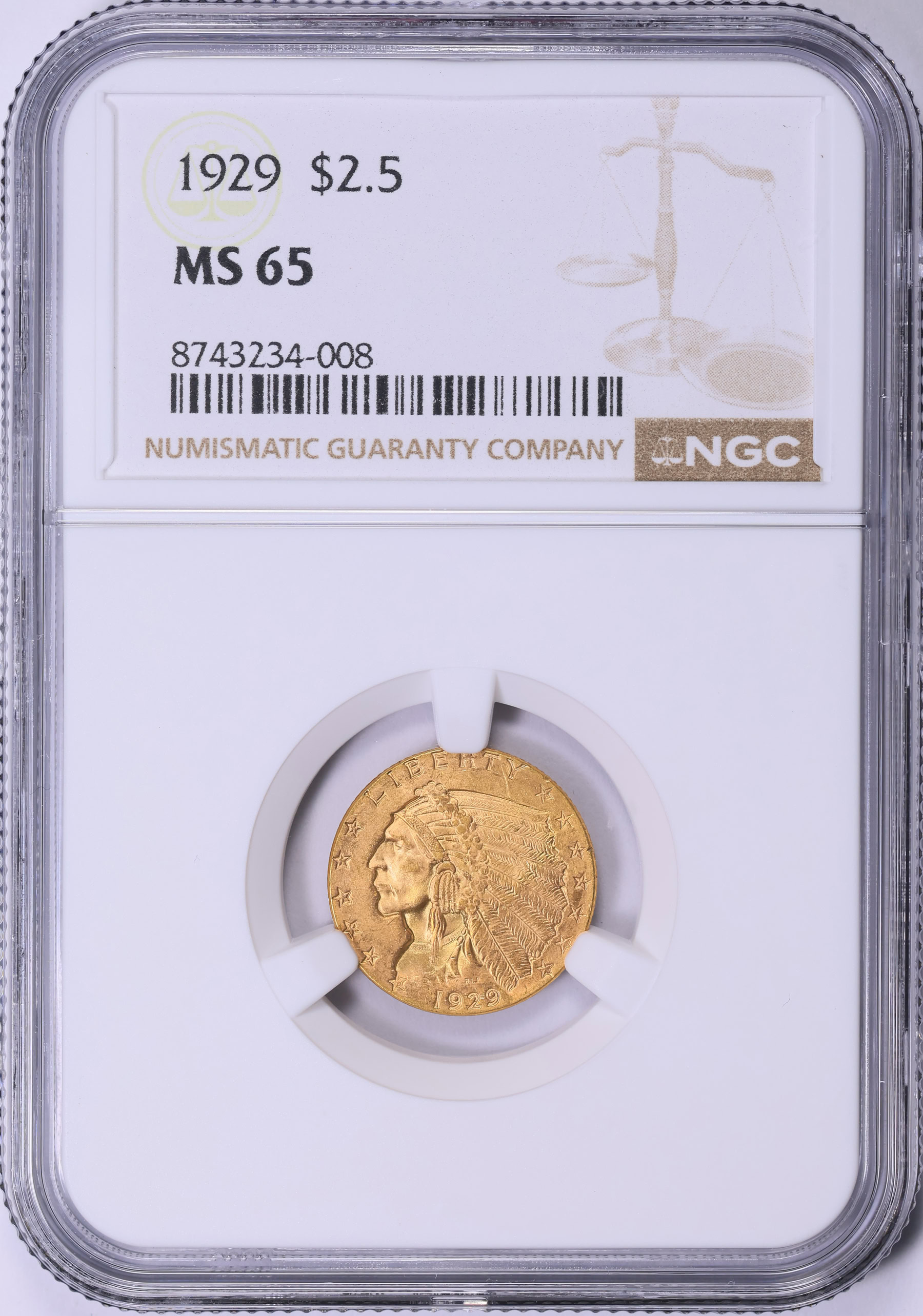 1929 Indian Gold Quarter Eagle NGC MS-65 (Item 1963333 ...