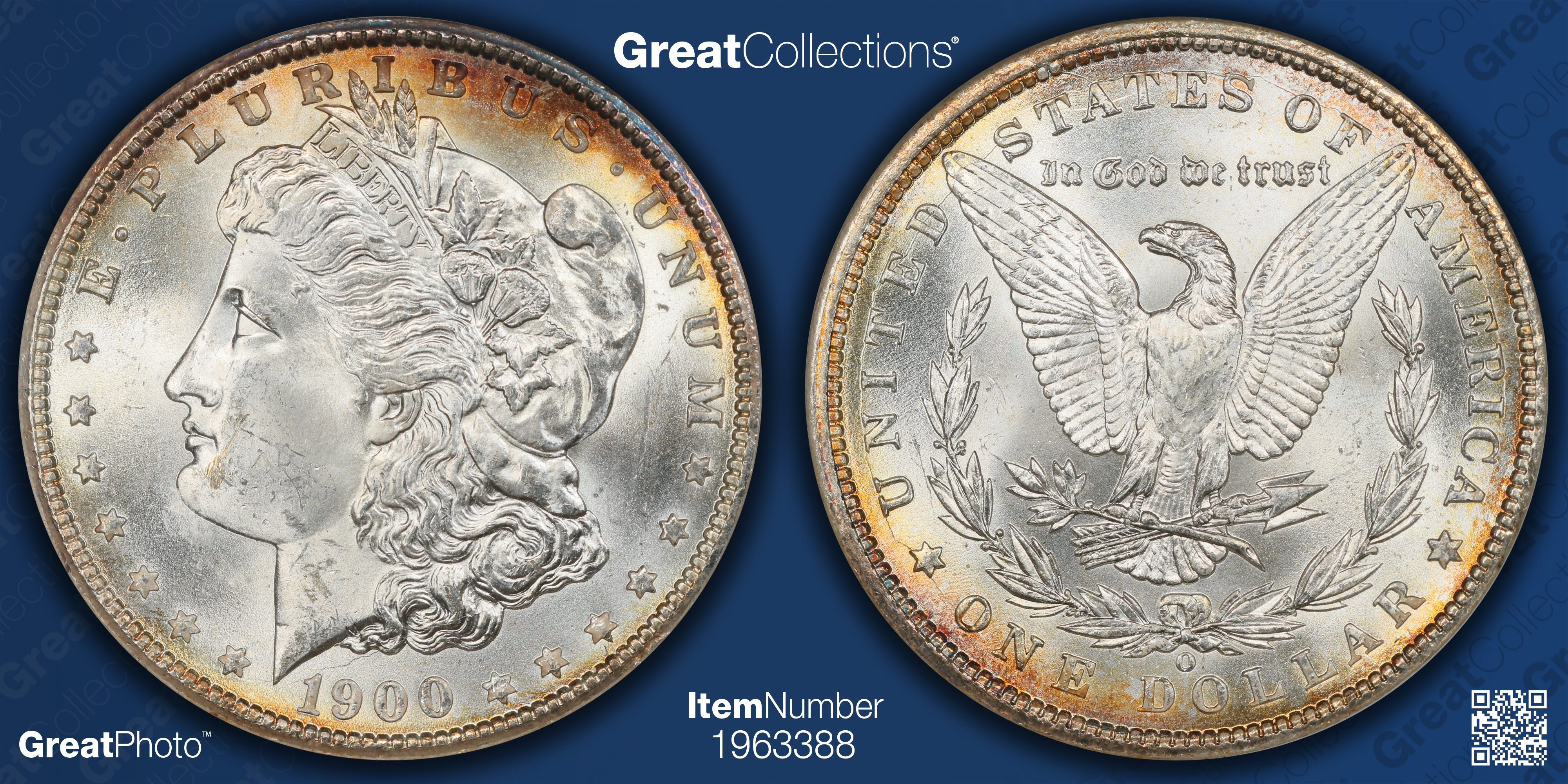1900-O Morgan Silver Dollar NGC MS-64 OH (Toned) (Item 1963388) | GreatCollections Coin Auctions