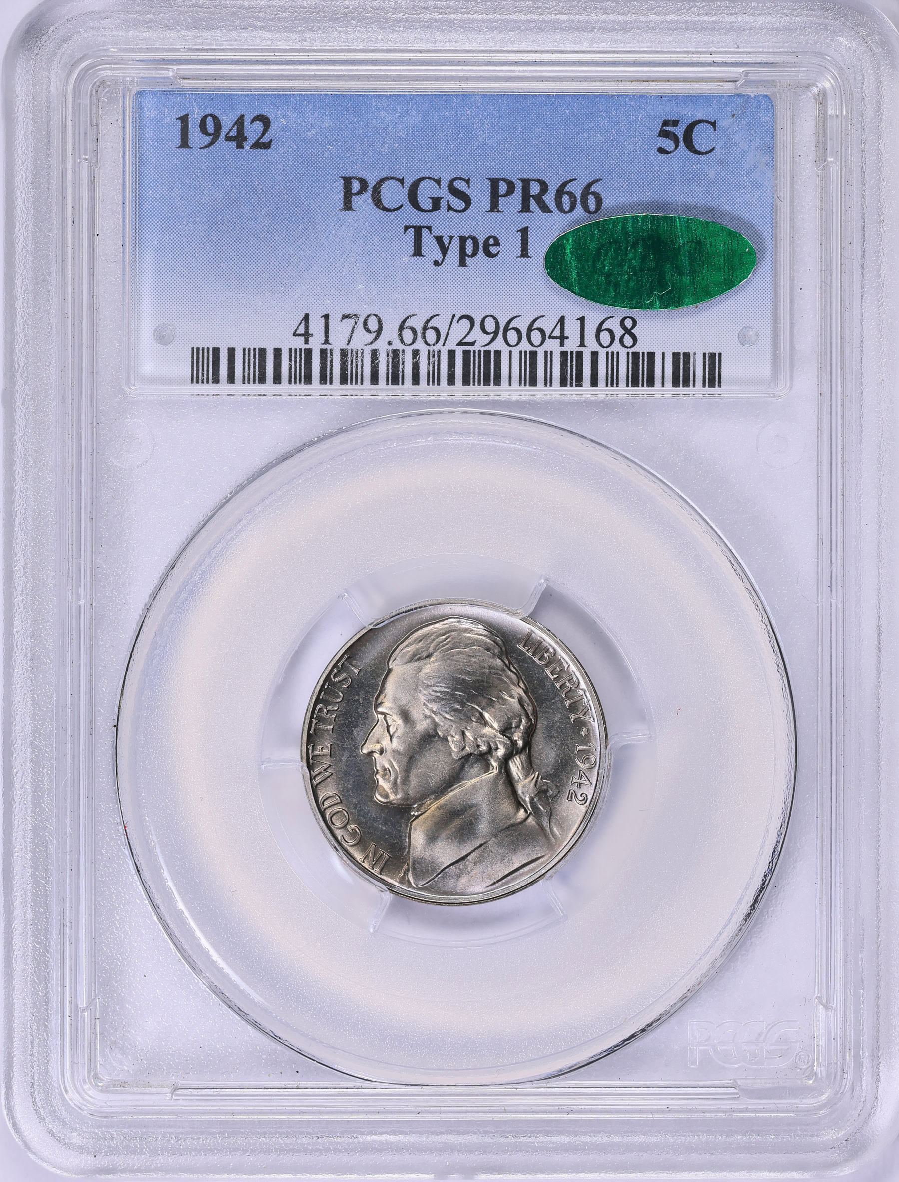 1942 Jefferson Nickel Type 1 PCGS Proof-66 (CAC Green) (Toned) (Item ...
