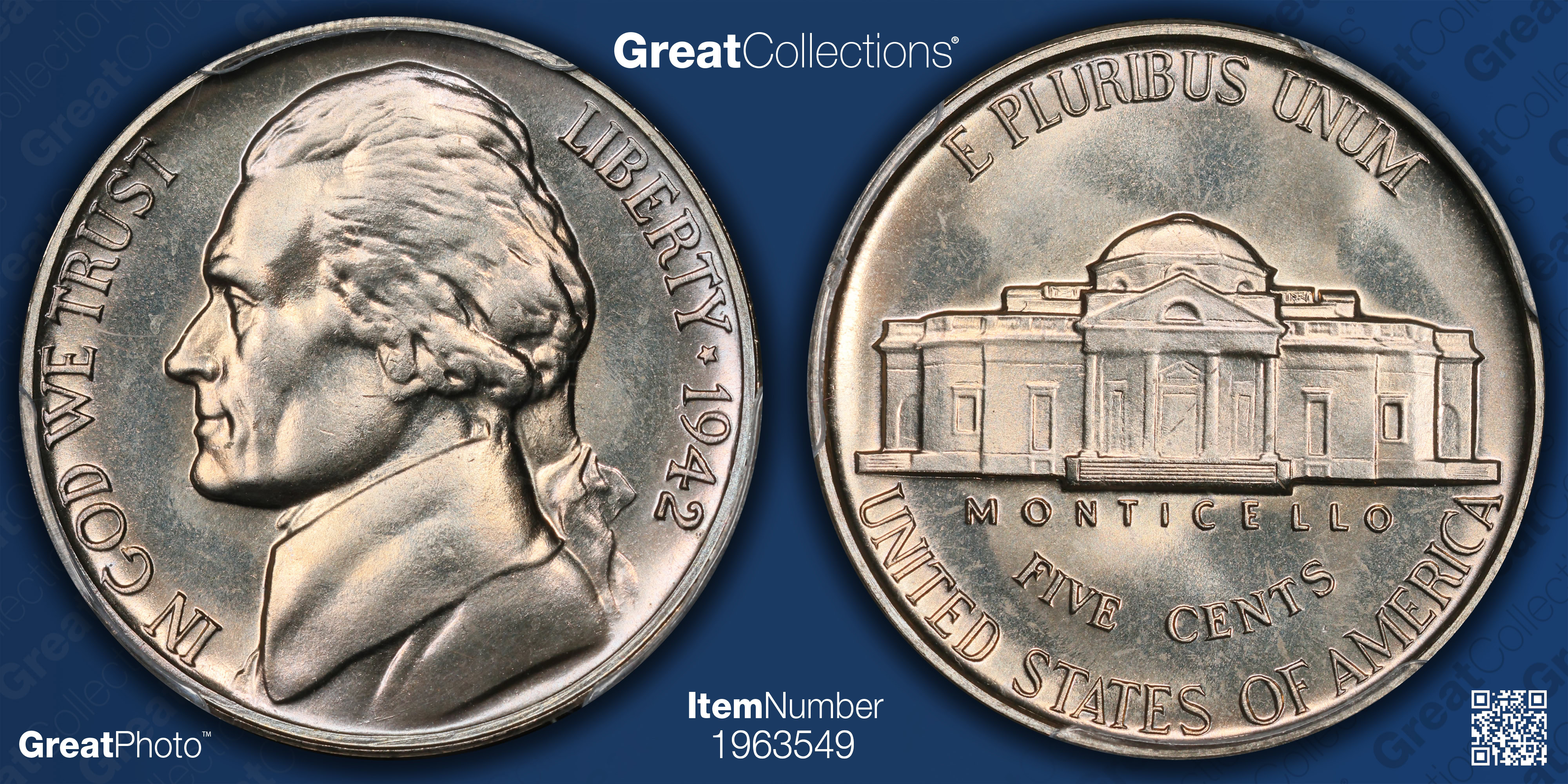 1942 Jefferson Nickel Type 1 PCGS Proof-66 (CAC Green) (Toned) (Item ...