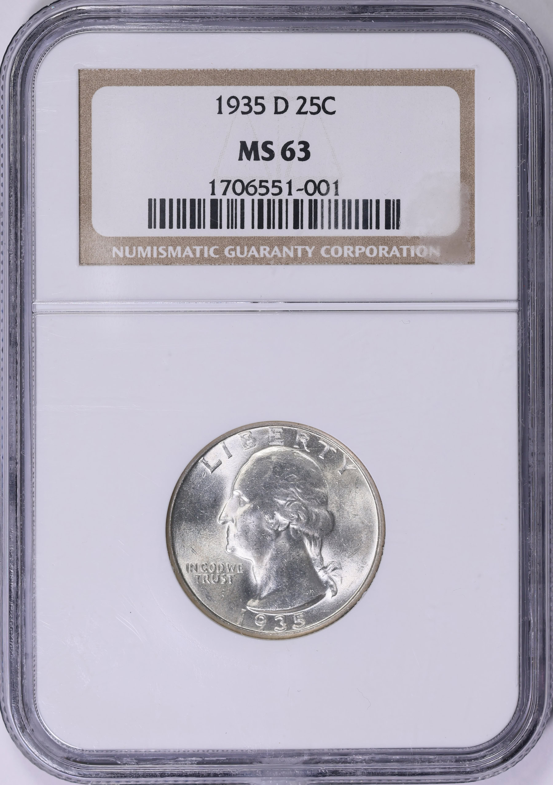 1935-D Washington Quarter NGC MS-63 (Item 1963628) | GreatCollections ...