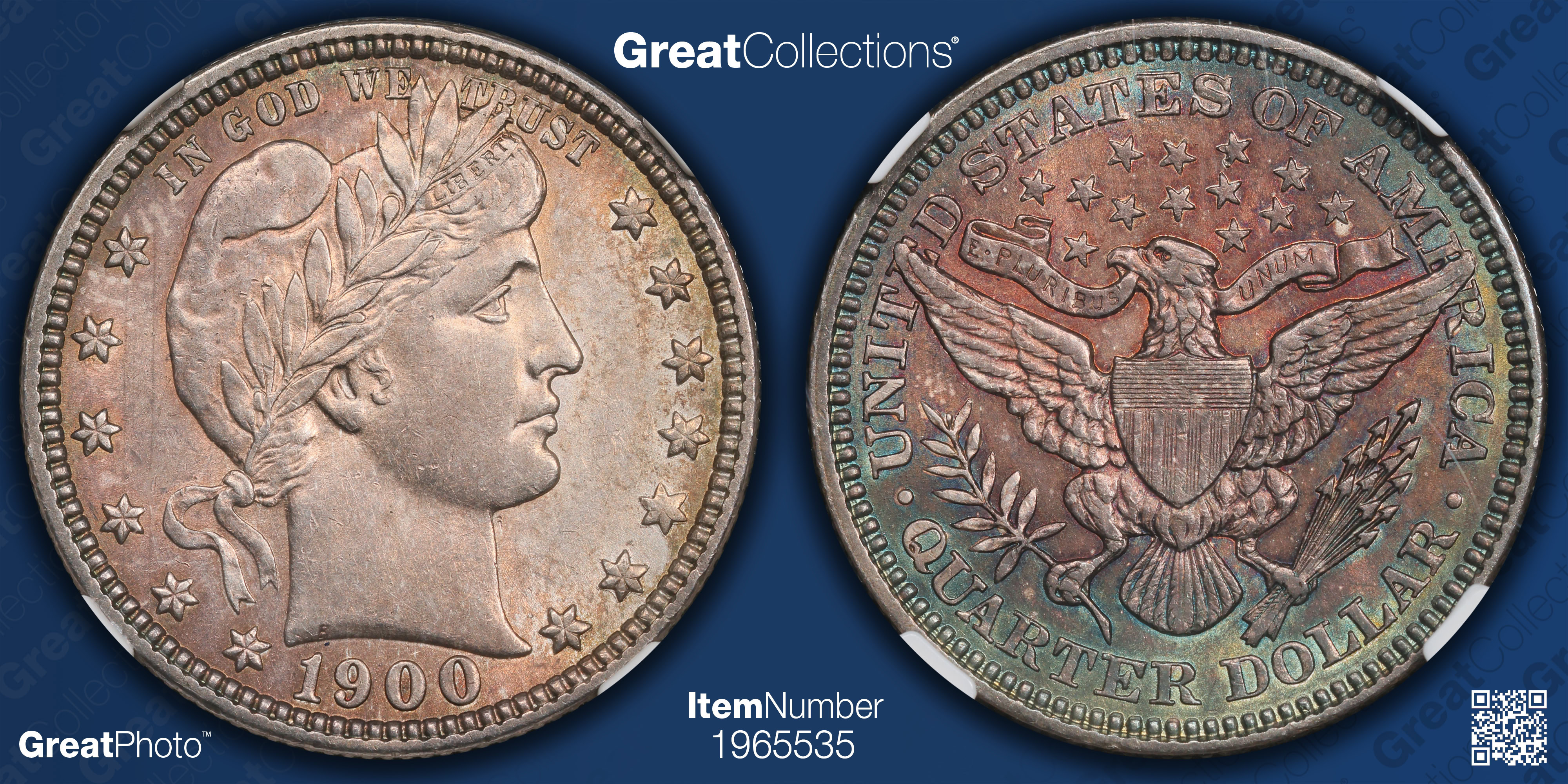 1900 Barber Quarter NGC AU-55 (Toned) (Item 1965535) | GreatCollections ...