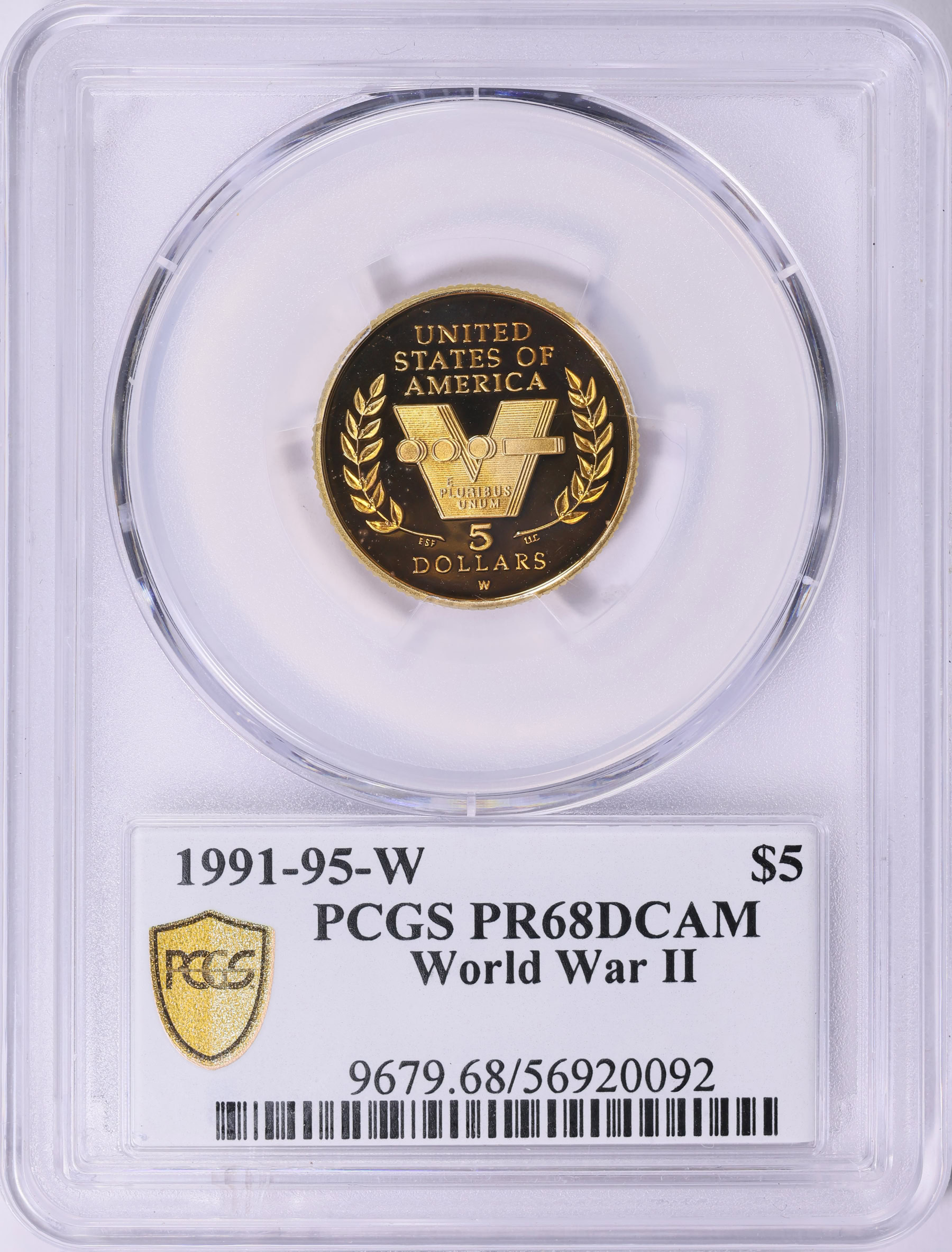 1991-95-W 50th Anniversary of World War II Gold $5 PCGS Proof-68 DCAM ...