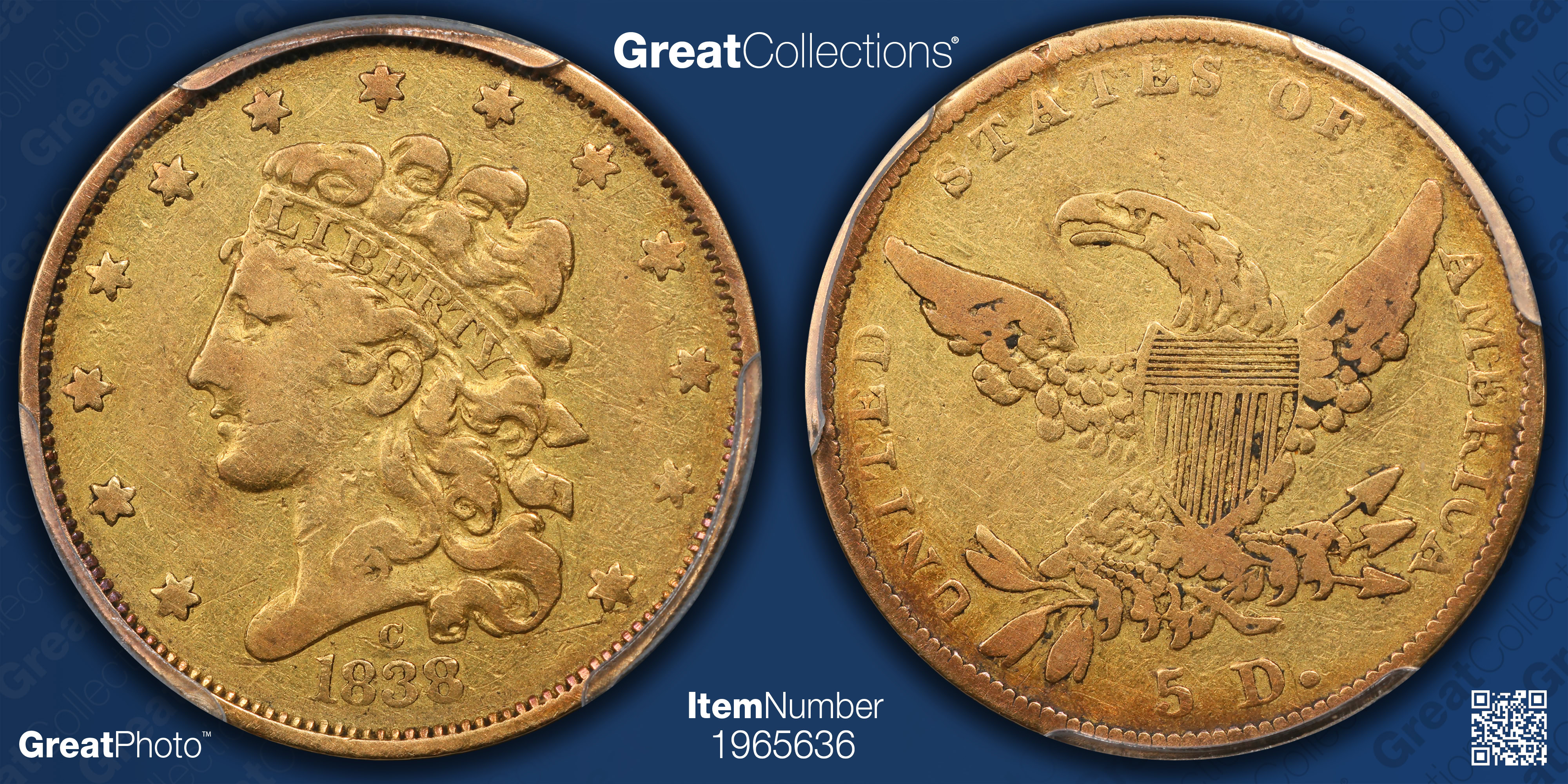 1838-C Classic Head Gold Half Eagle PCGS VF-20 (Item 1965636 ...