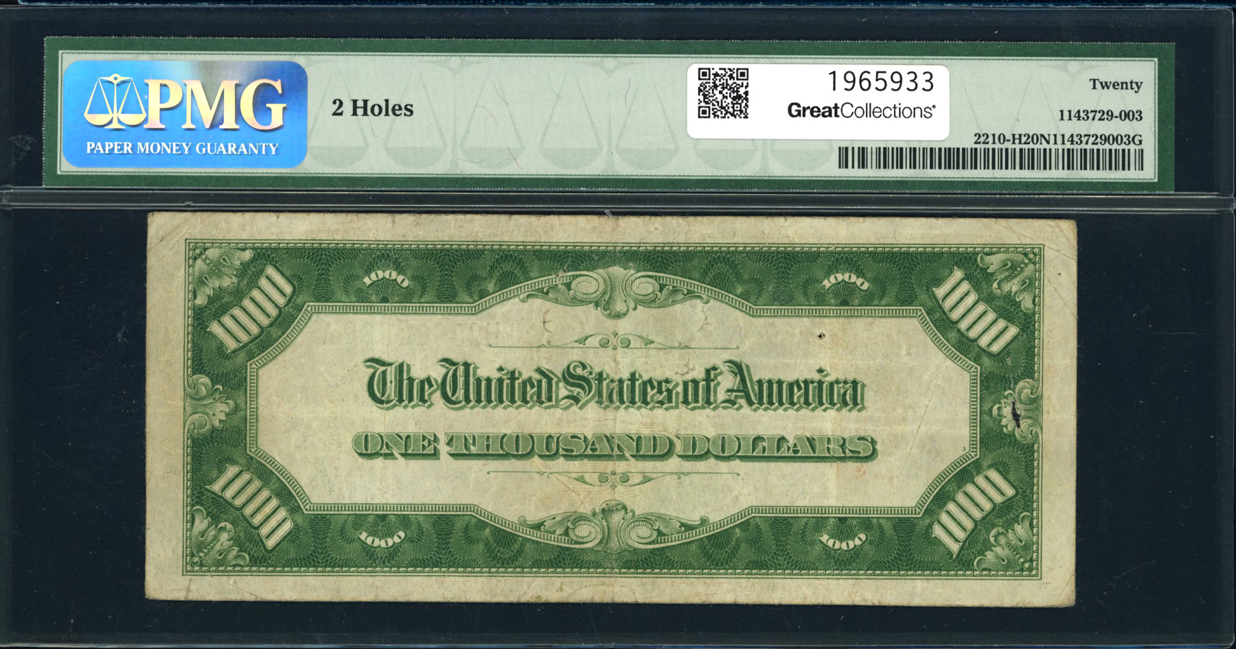 Fr. 2210-H (HA Block) 1928 $1,000 St. Louis Federal Reserve Note Woods ...
