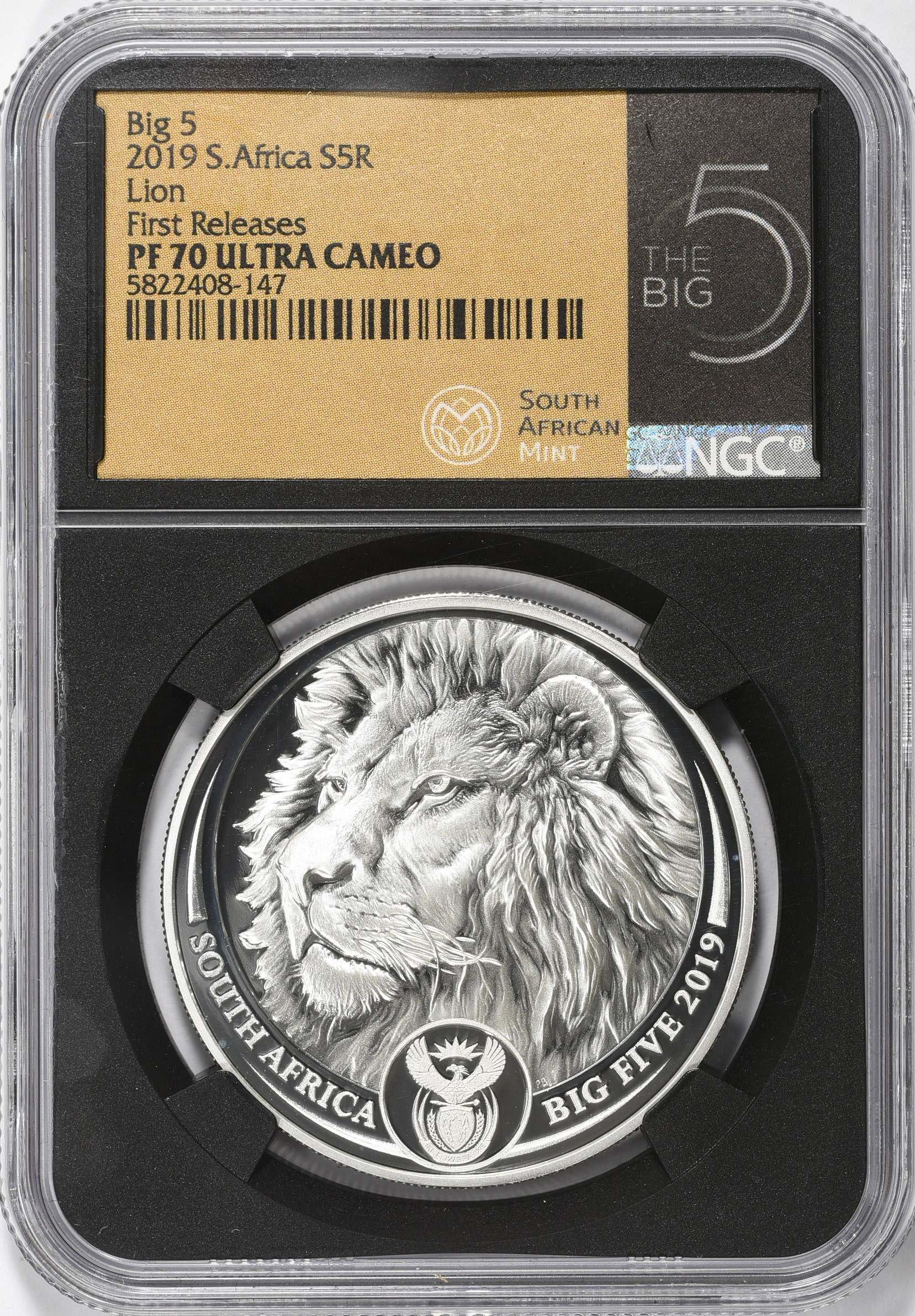 South Africa 2019 Silver 5 Rand Big Five Lion First Releases NGC Proof ...