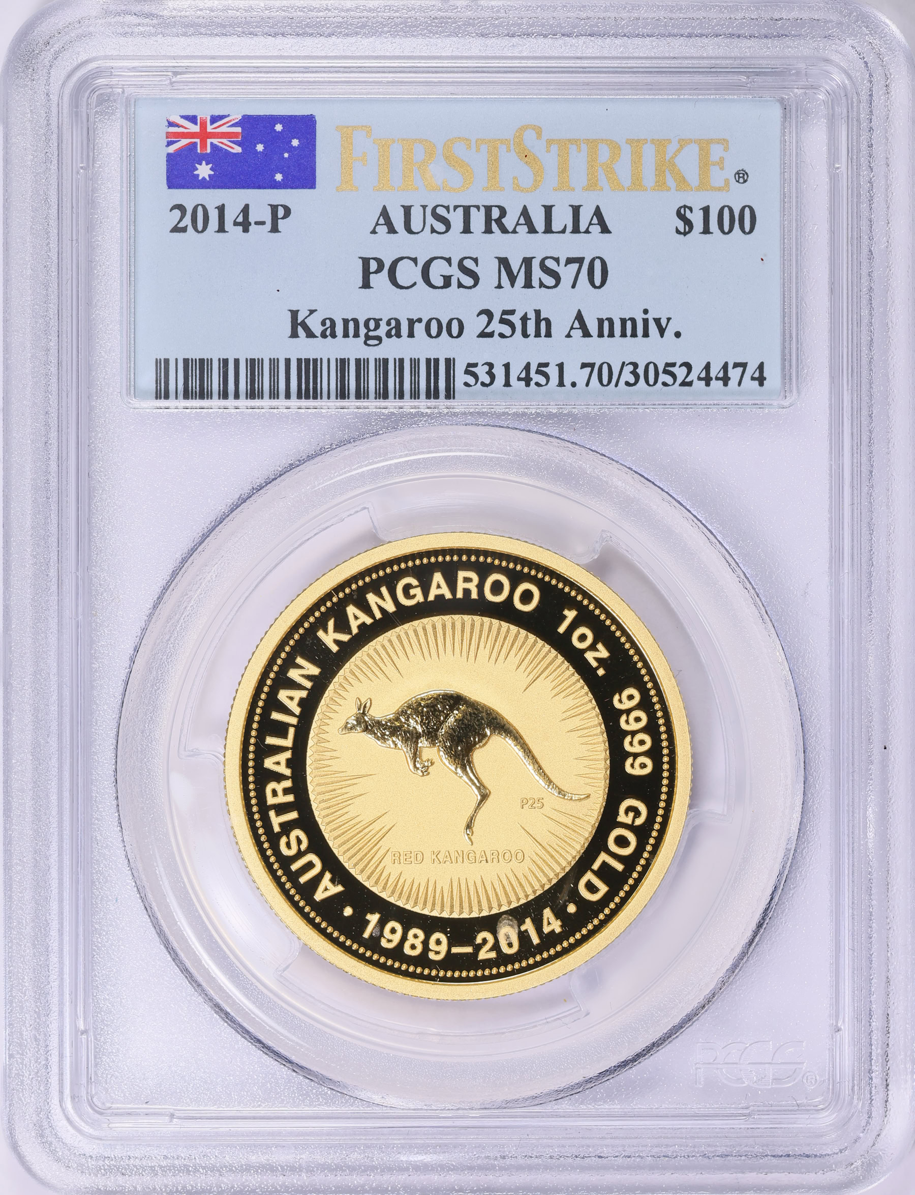 Australia 2014-P25 Gold $100 Kangaroo 25th Anniversary First Strike KM ...
