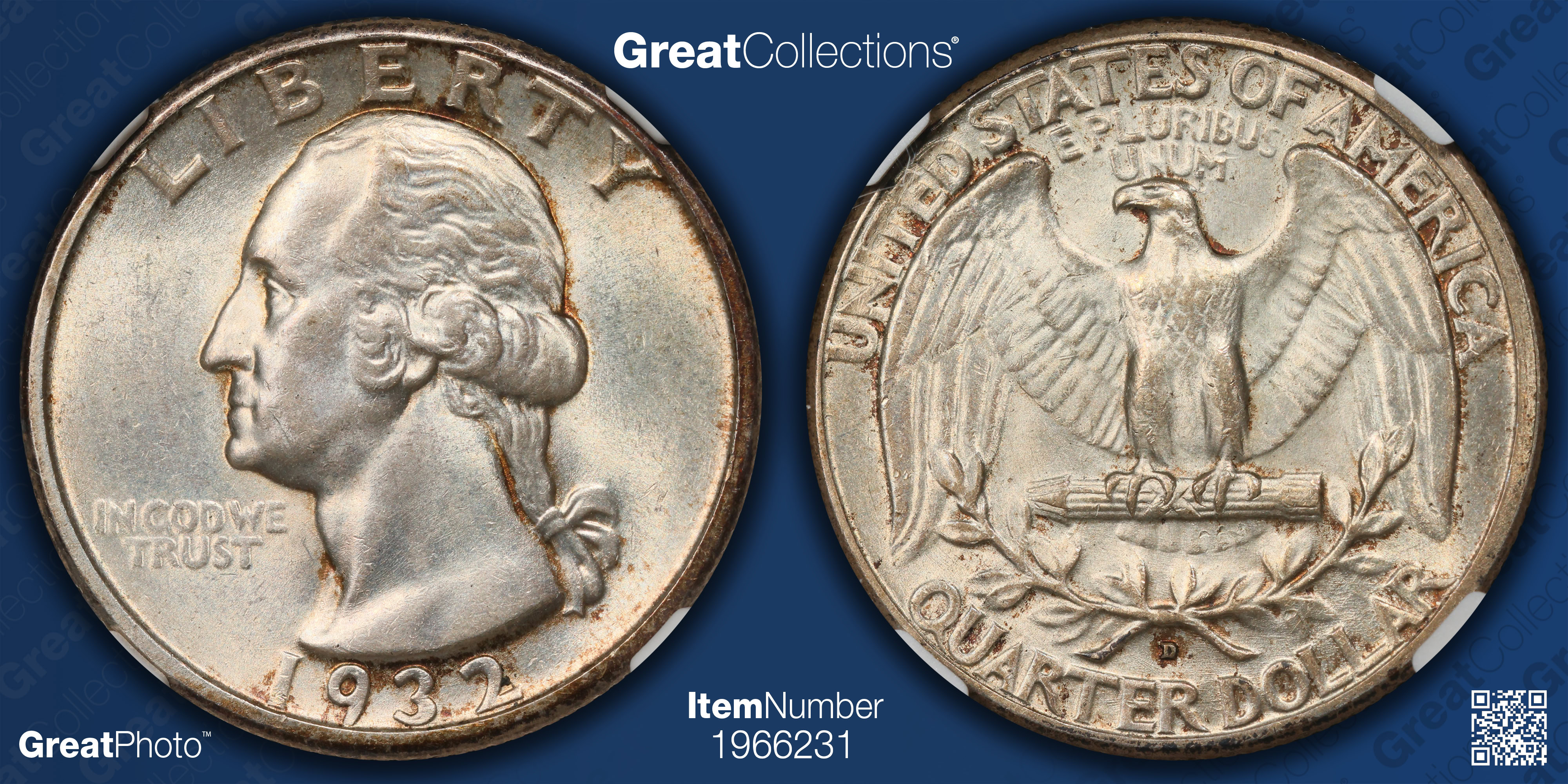 1932-D Washington Quarter NGC AU-58 (CAC Green) (Item 1966231) | GreatCollections Coin Auctions