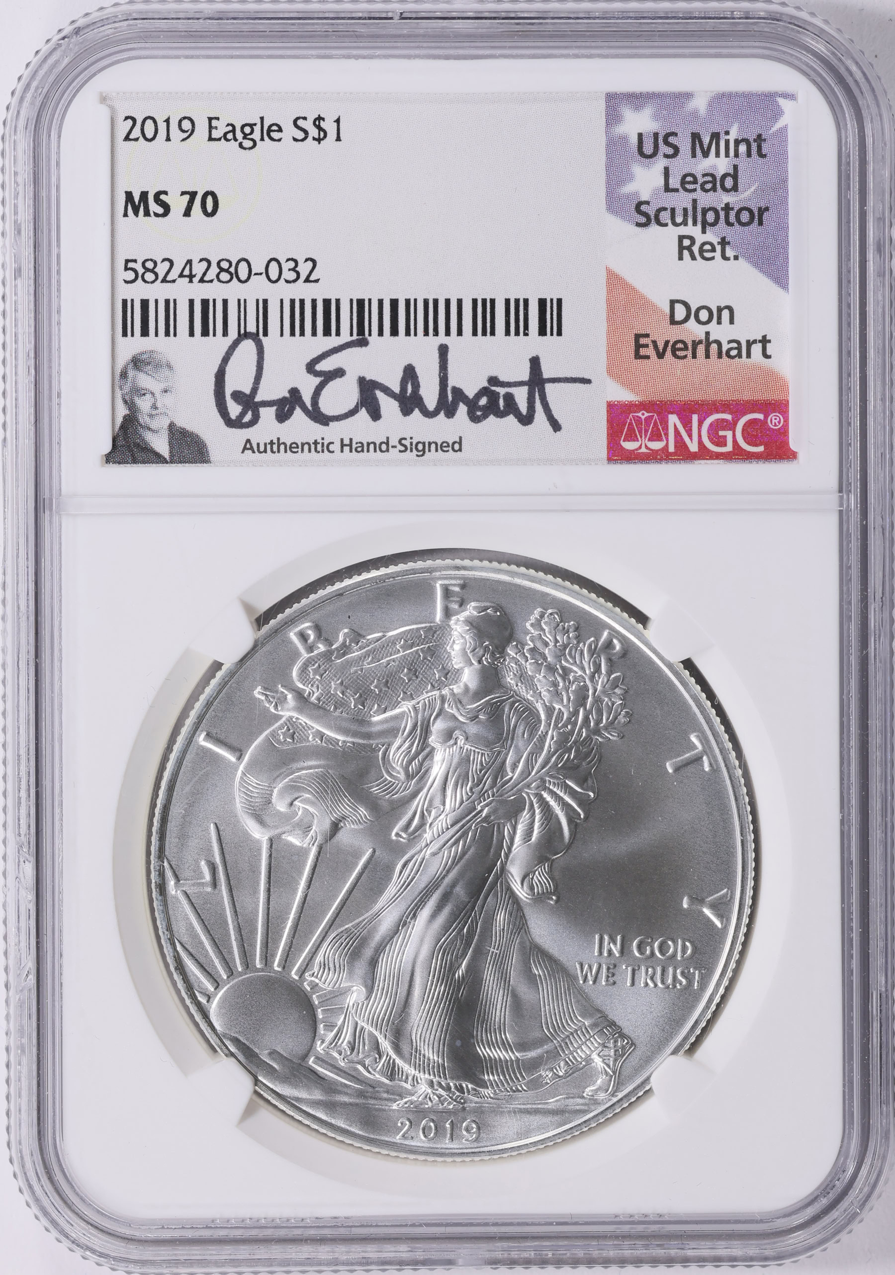 2019 $1 Silver Eagle NGC MS-70 (Don Everhart Signed Label) (Item ...