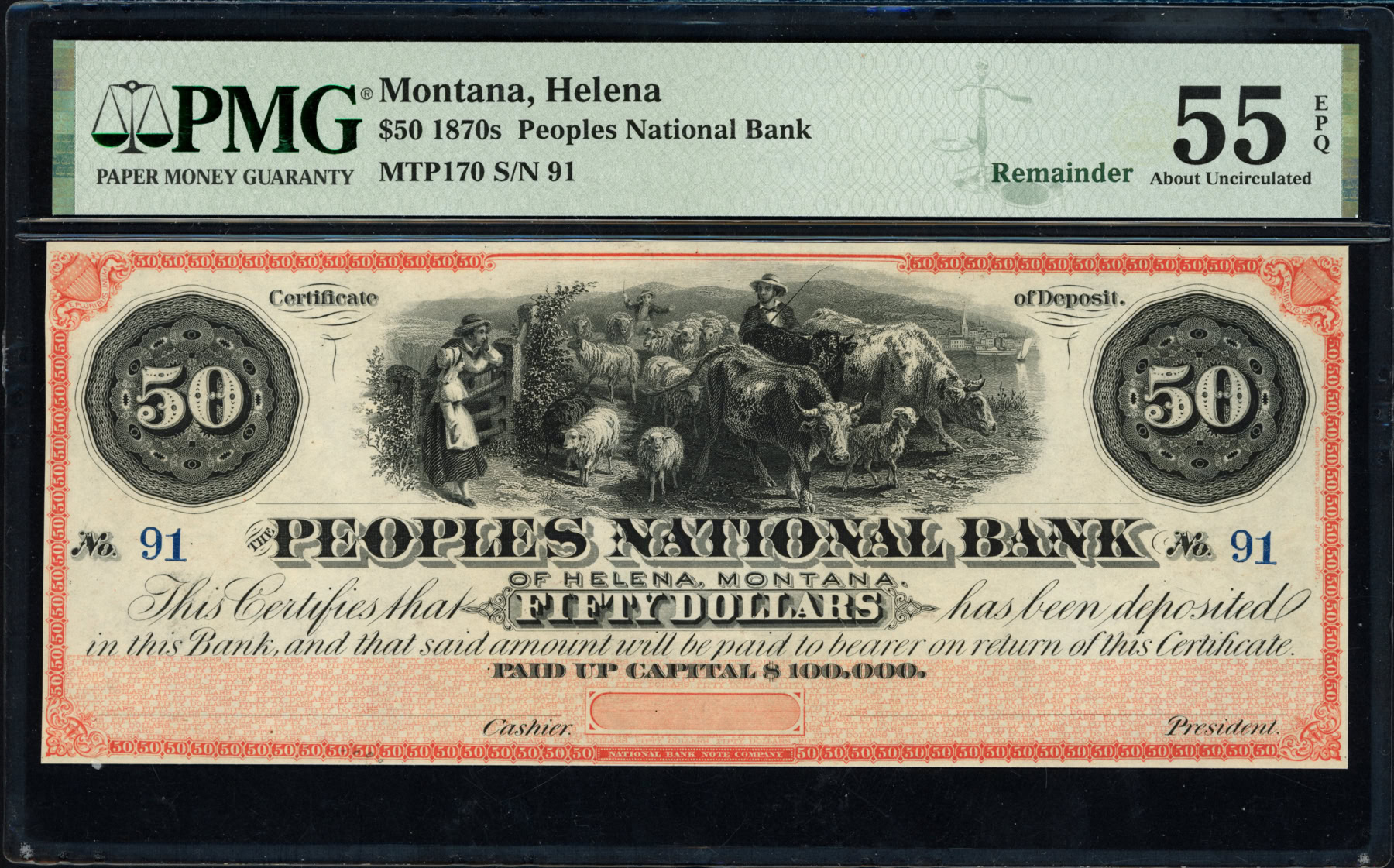 1870s Helena, Montana Peoples National Bank $50 Remainder Note PMG ...