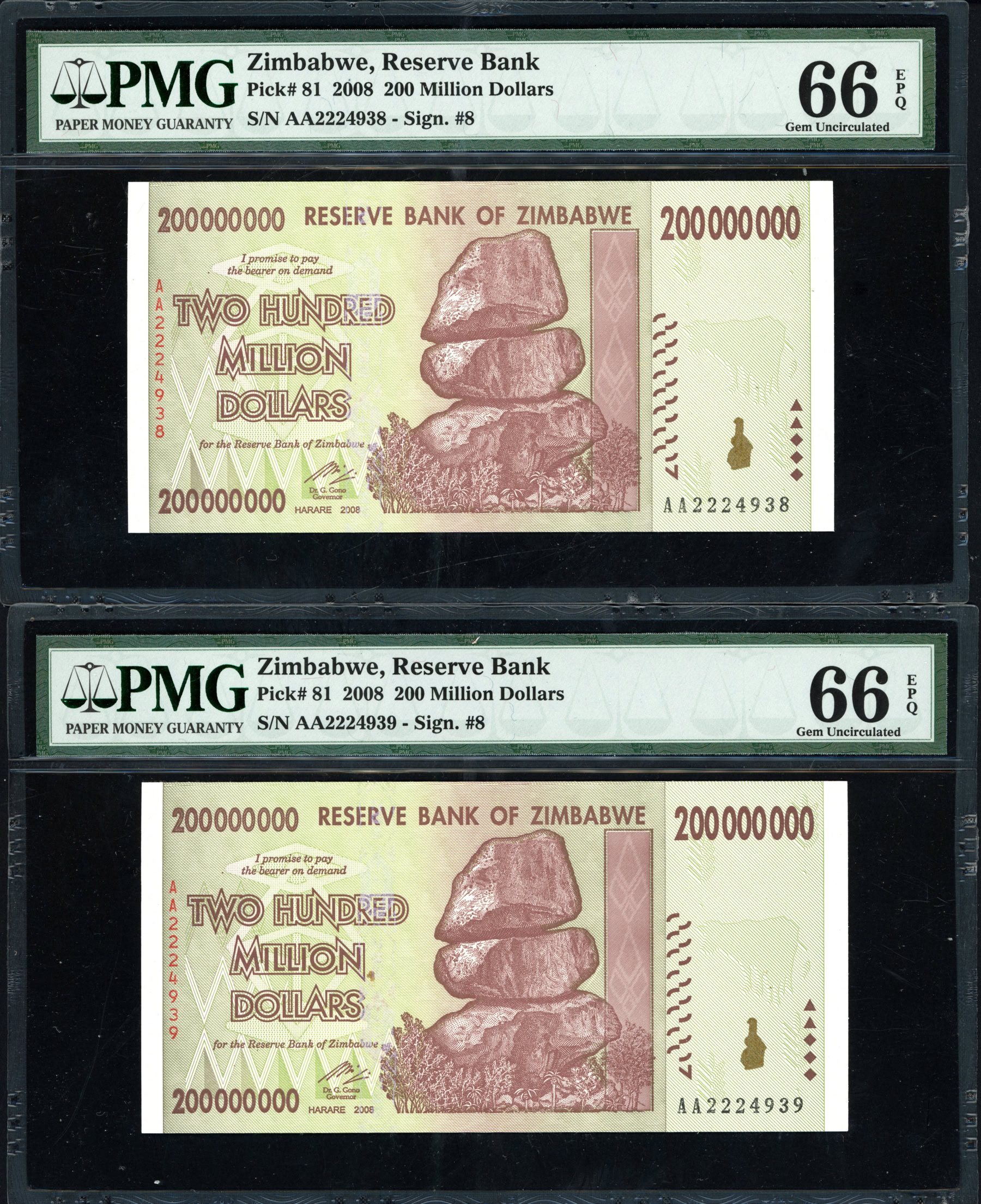 Zimbabwe 2008 $2,000,000 Reserve Bank Notes *Sequential Serial Number ...