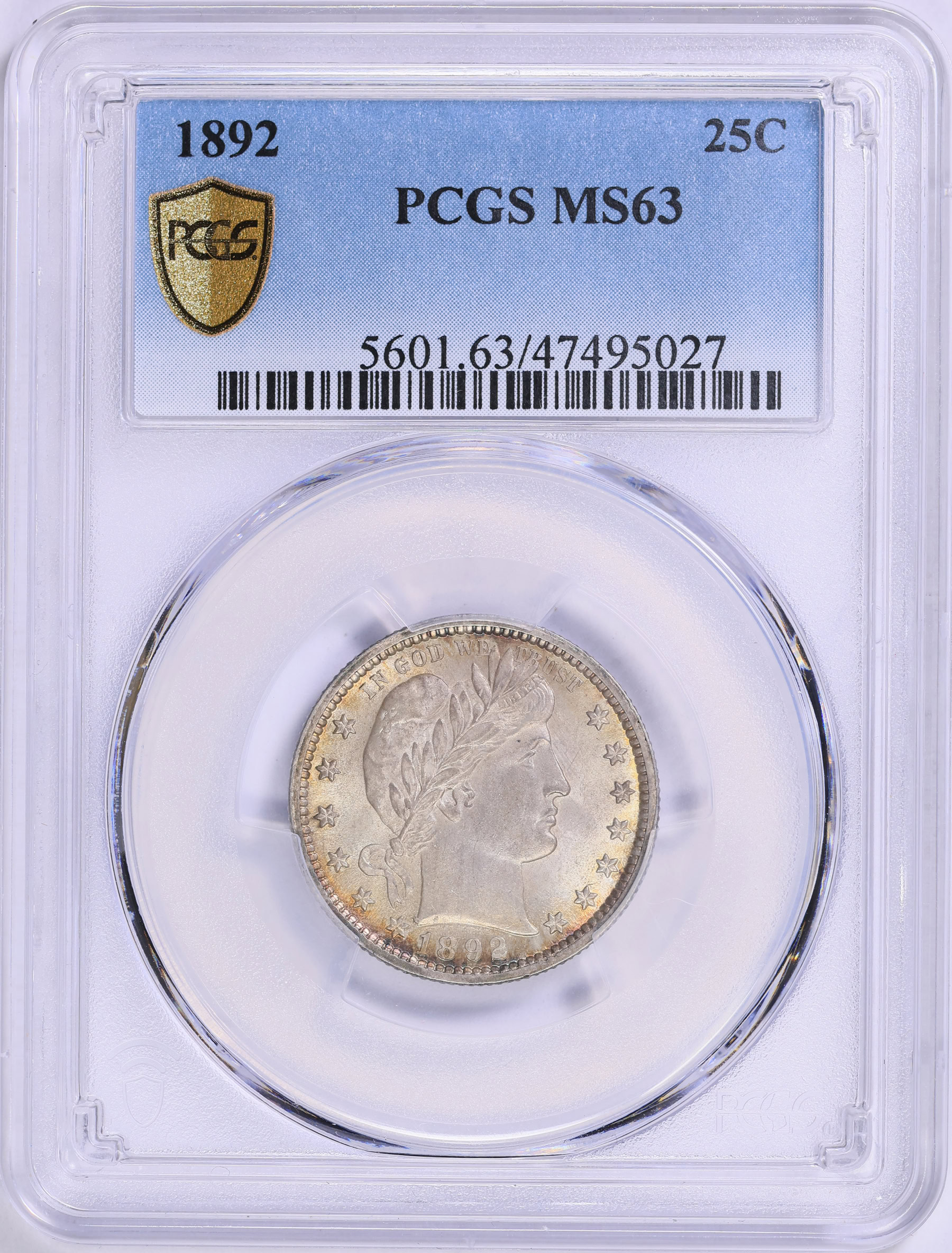 1892 Barber Quarter PCGS MS-63 (Toned) (Item 1966717 ...