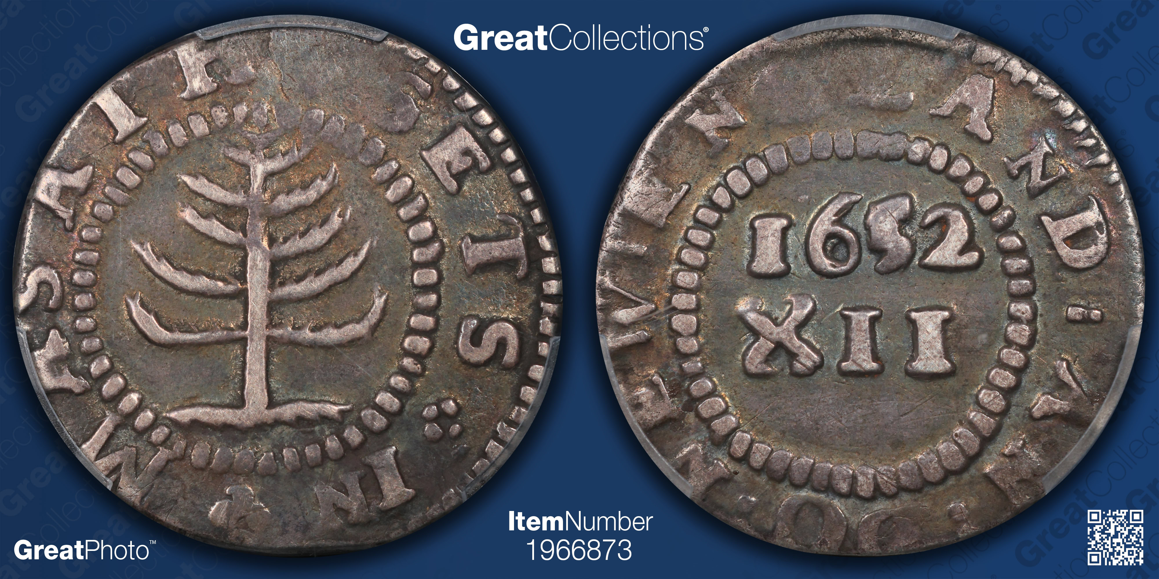 1652 Massachusetts Pine Tree Silver Shilling Small Planchet PCGS VF-35 ...