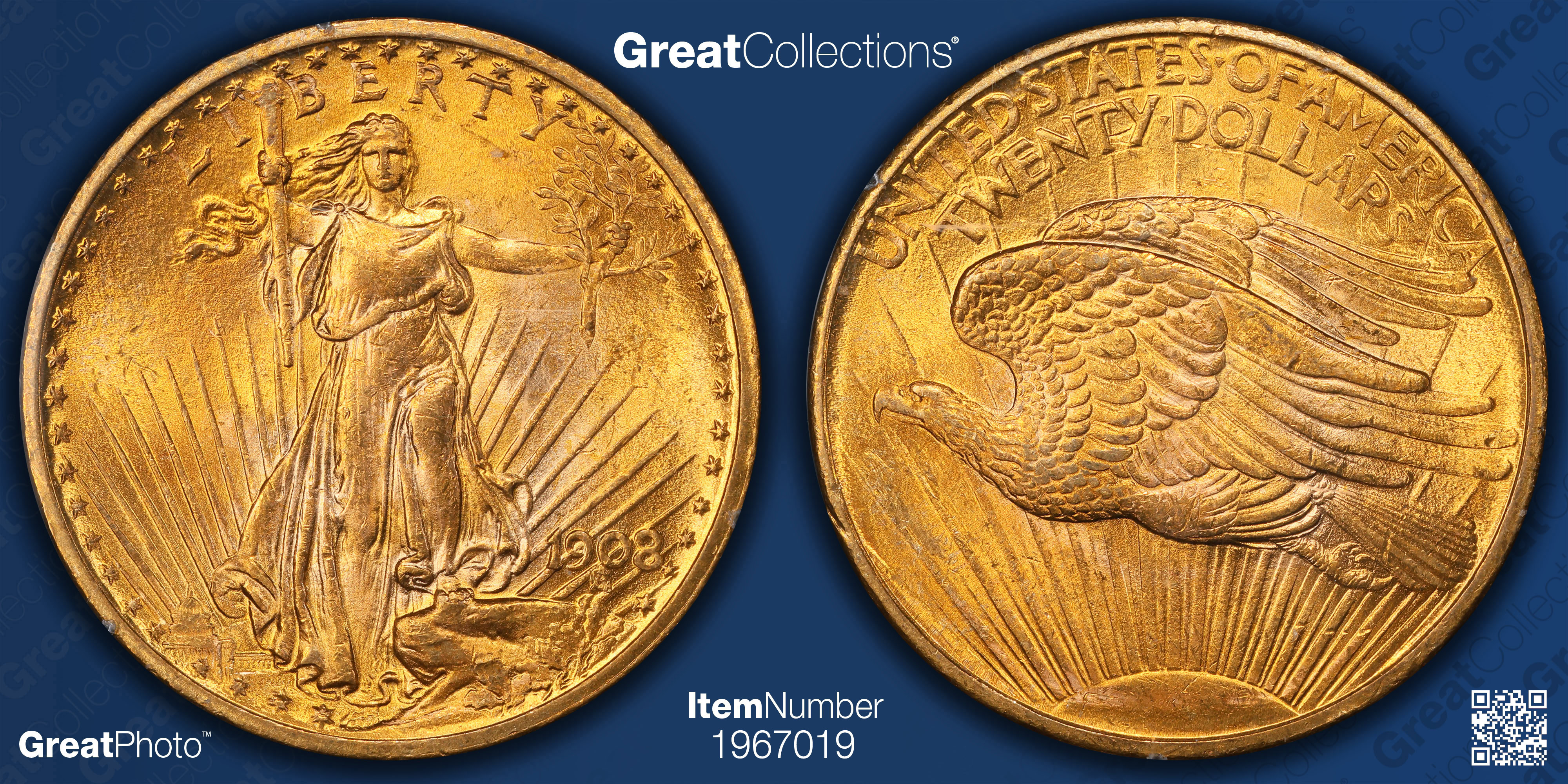 1908 Saint-Gaudens Gold Double Eagle No Motto PCGS MS-62 (CAC Green ...