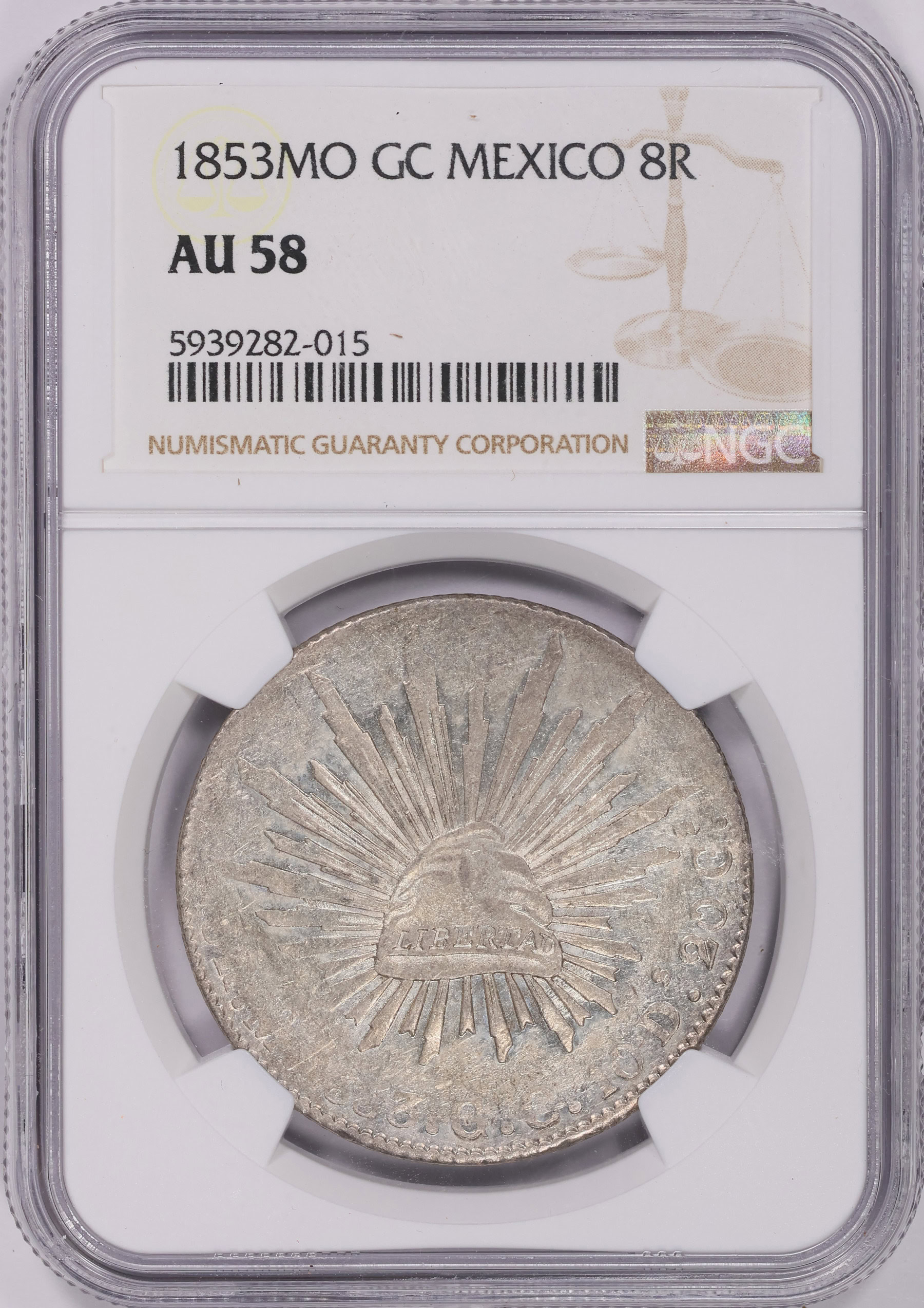 Mexico 1853-Mo GC Silver 8 Reales KM-377.10 NGC AU-58 (Item 1967096 ...