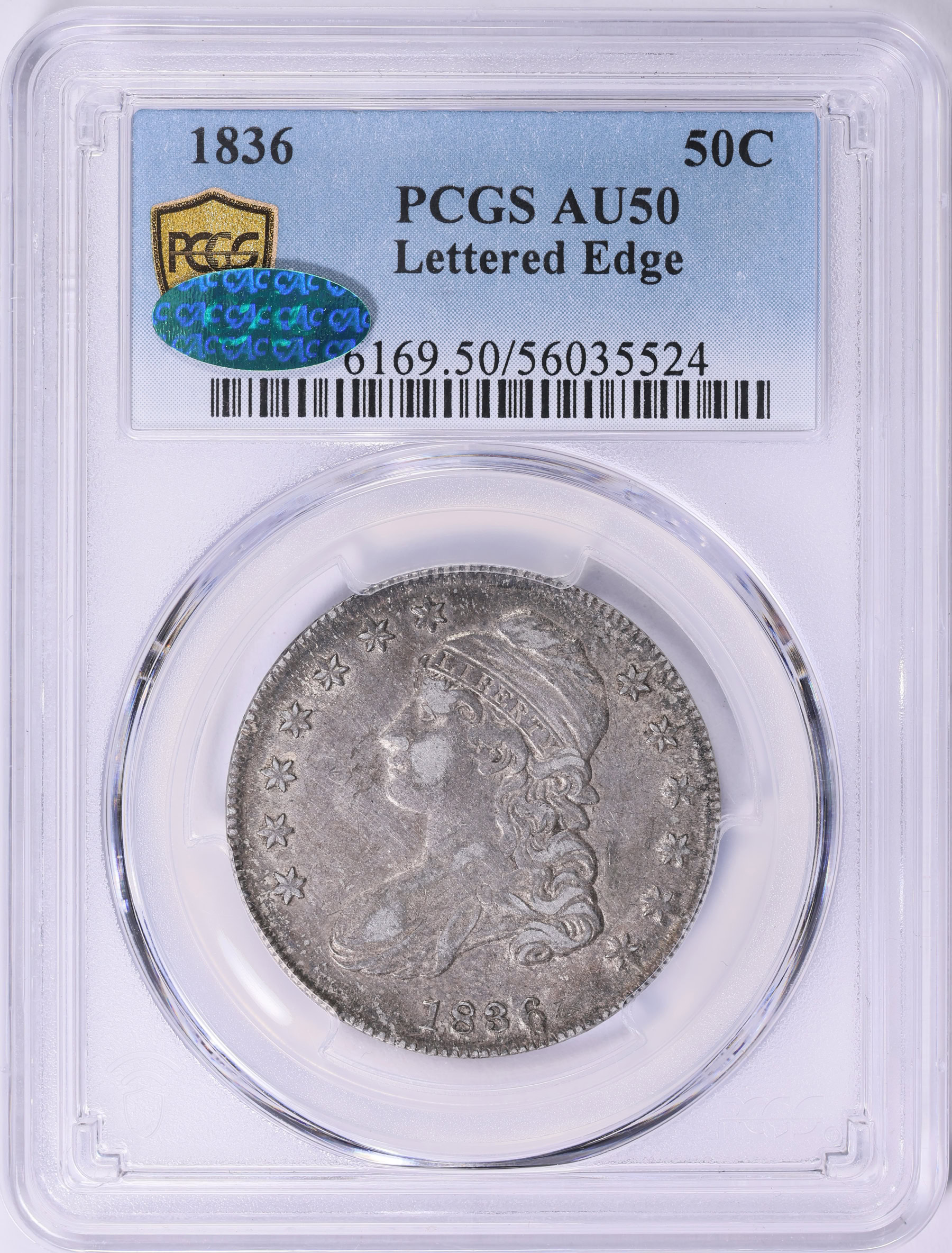 1836 Capped Bust Half Dollar Lettered Edge PCGS AU-50 (CAC Green) (Item ...