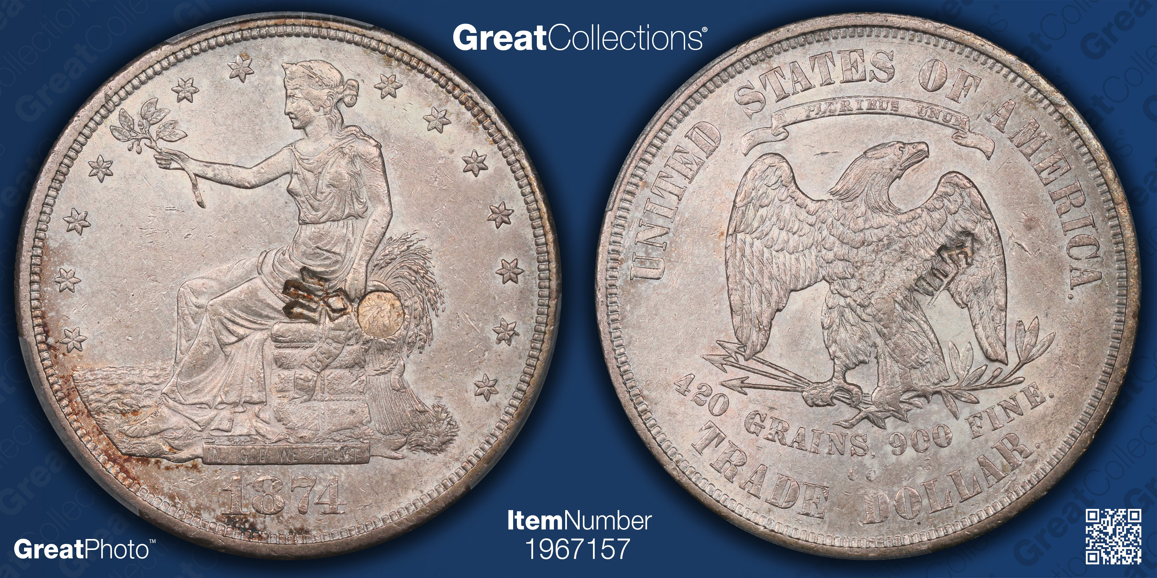 1874-CC Trade Silver Dollar Chop Mark PCGS AU-55 (CAC Green) (Item ...