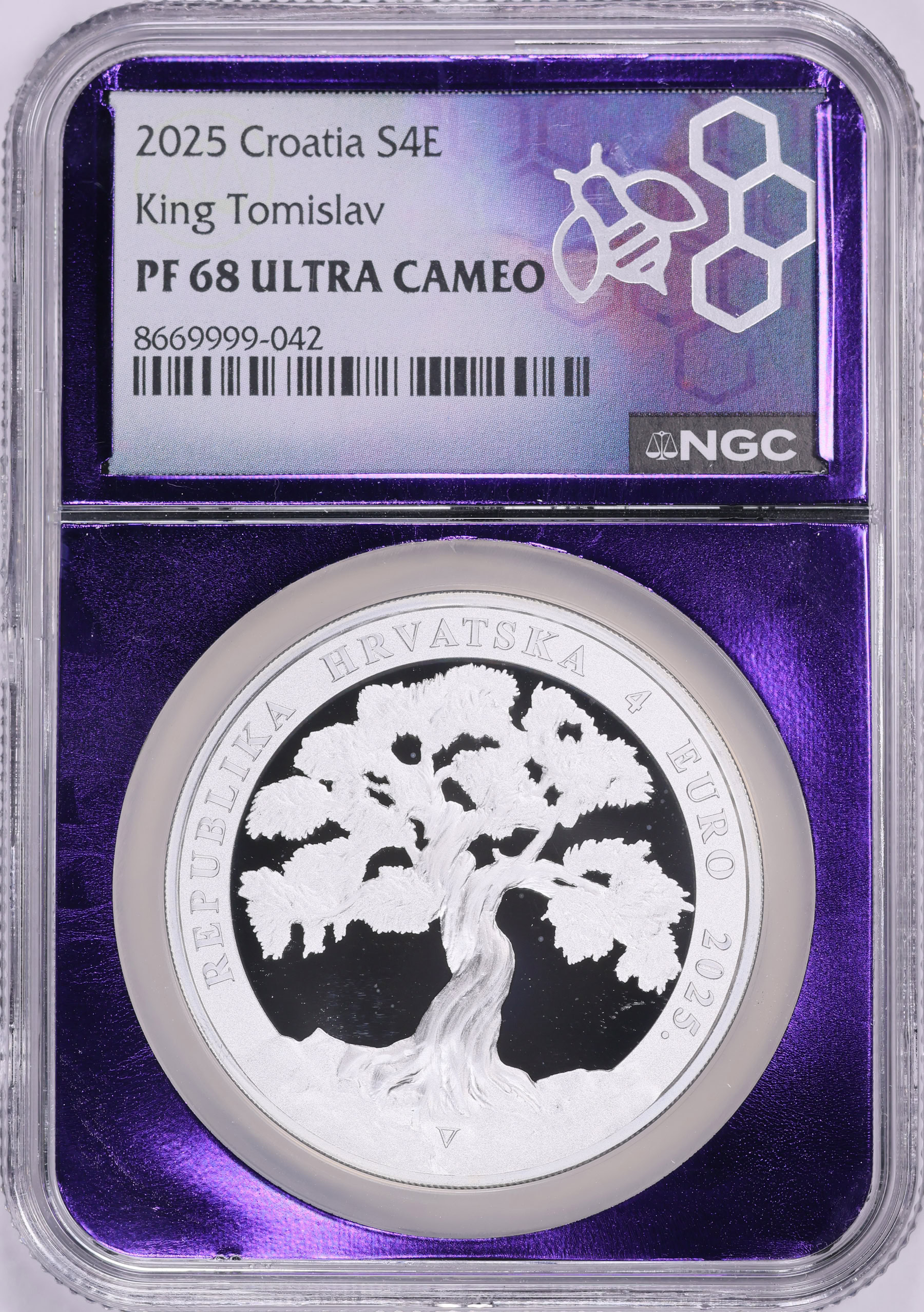 Croatia 2025 Silver €4 King Tomislav NGC Proof-68 UC (Purple Bee Frame ...