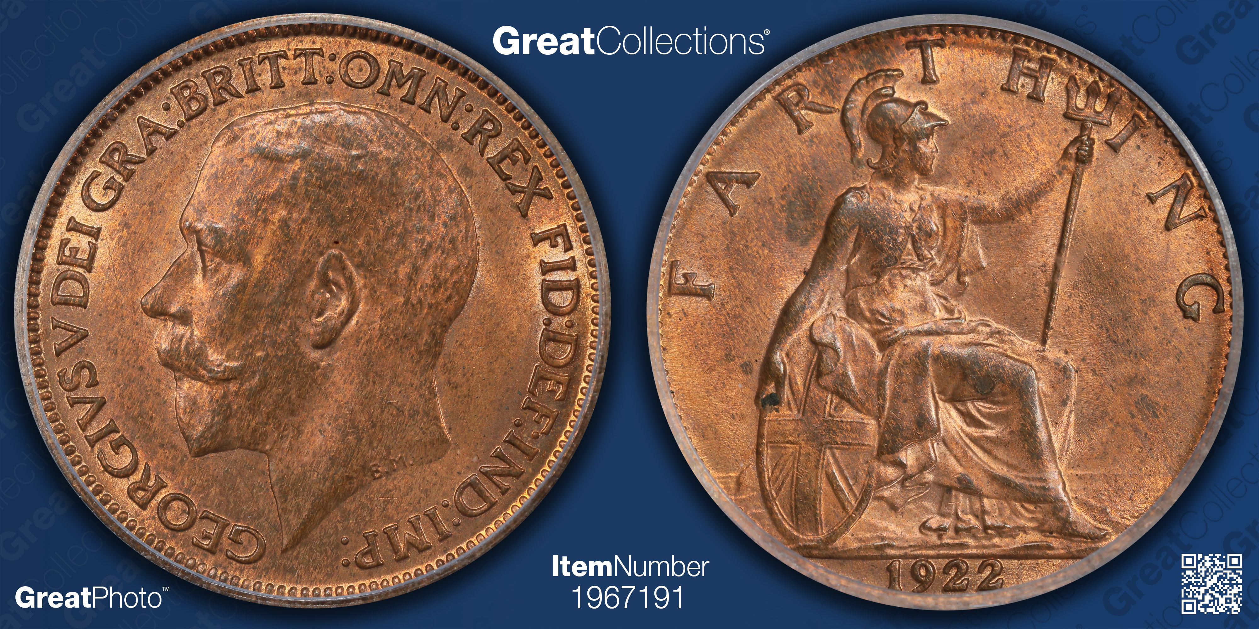 Great Britain 1922 Farthing KM-808.2 ICG MS-64 RB (Item 1967191 ...
