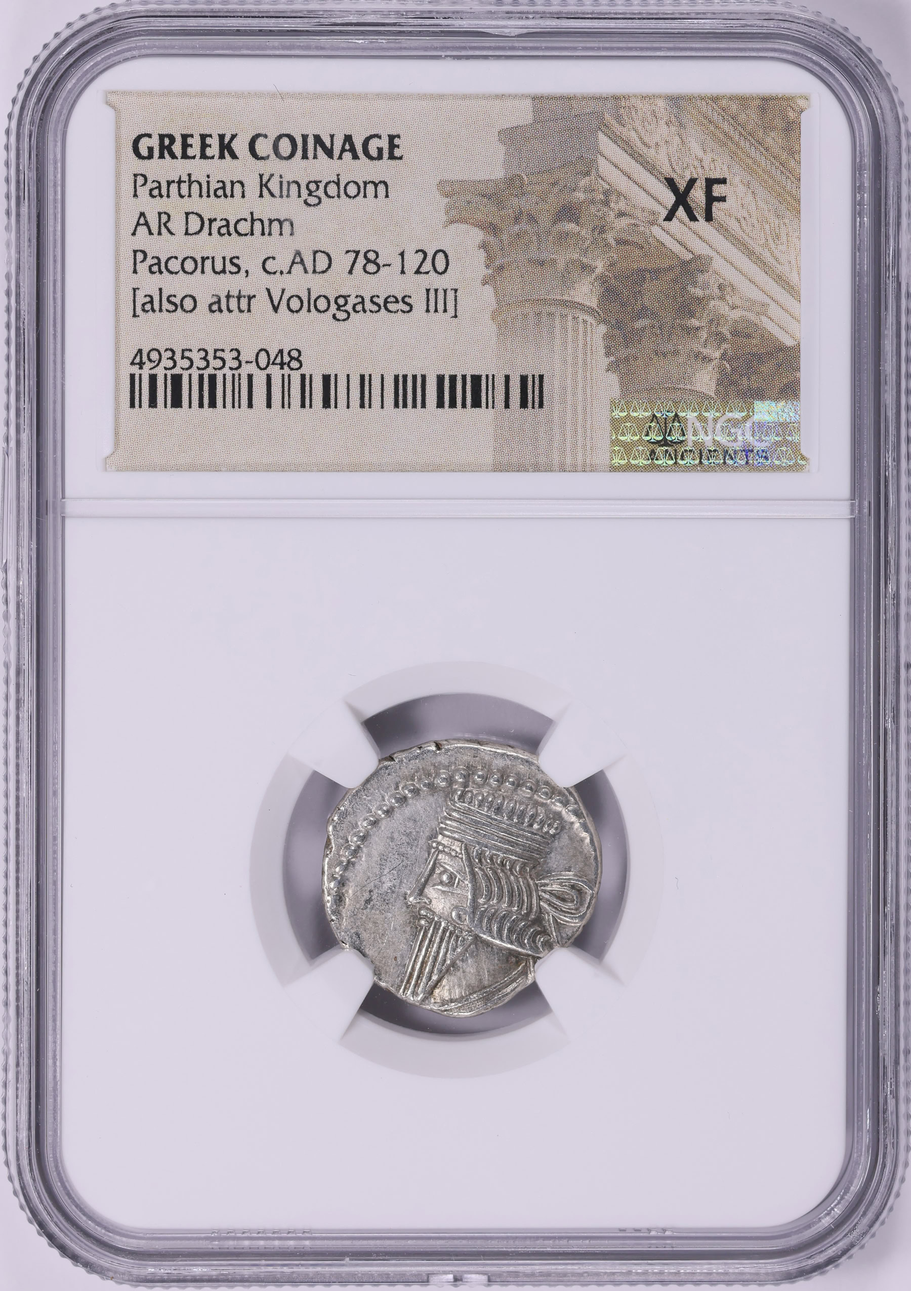 Ancient Parthian Kingdom, Pacorus (c.A.D. 78-120) AR Drachm NGC XF ...