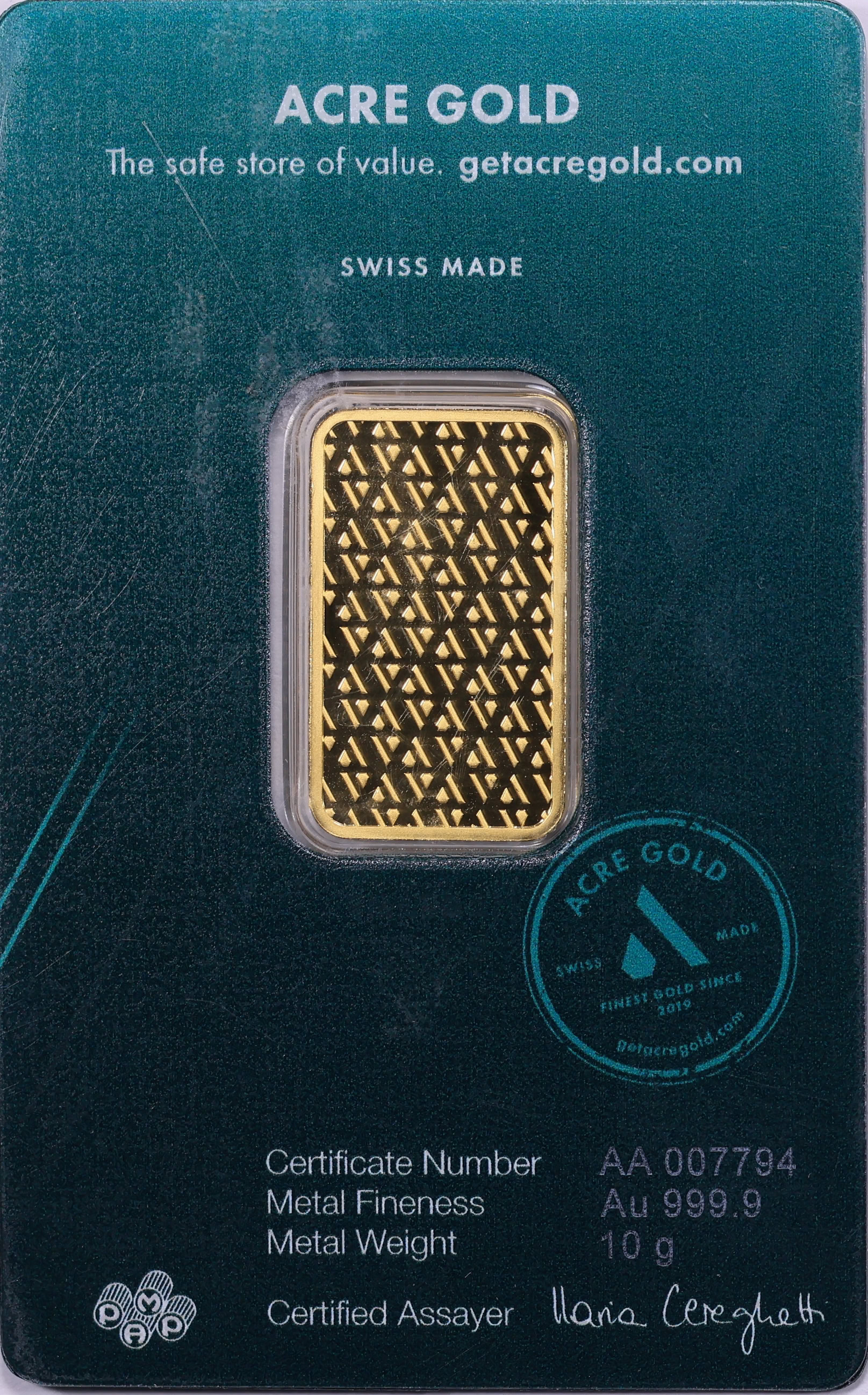 Switzerland ND Gold 10gms PAMP Ingot/Bar Uncertified in Card of Issue ...