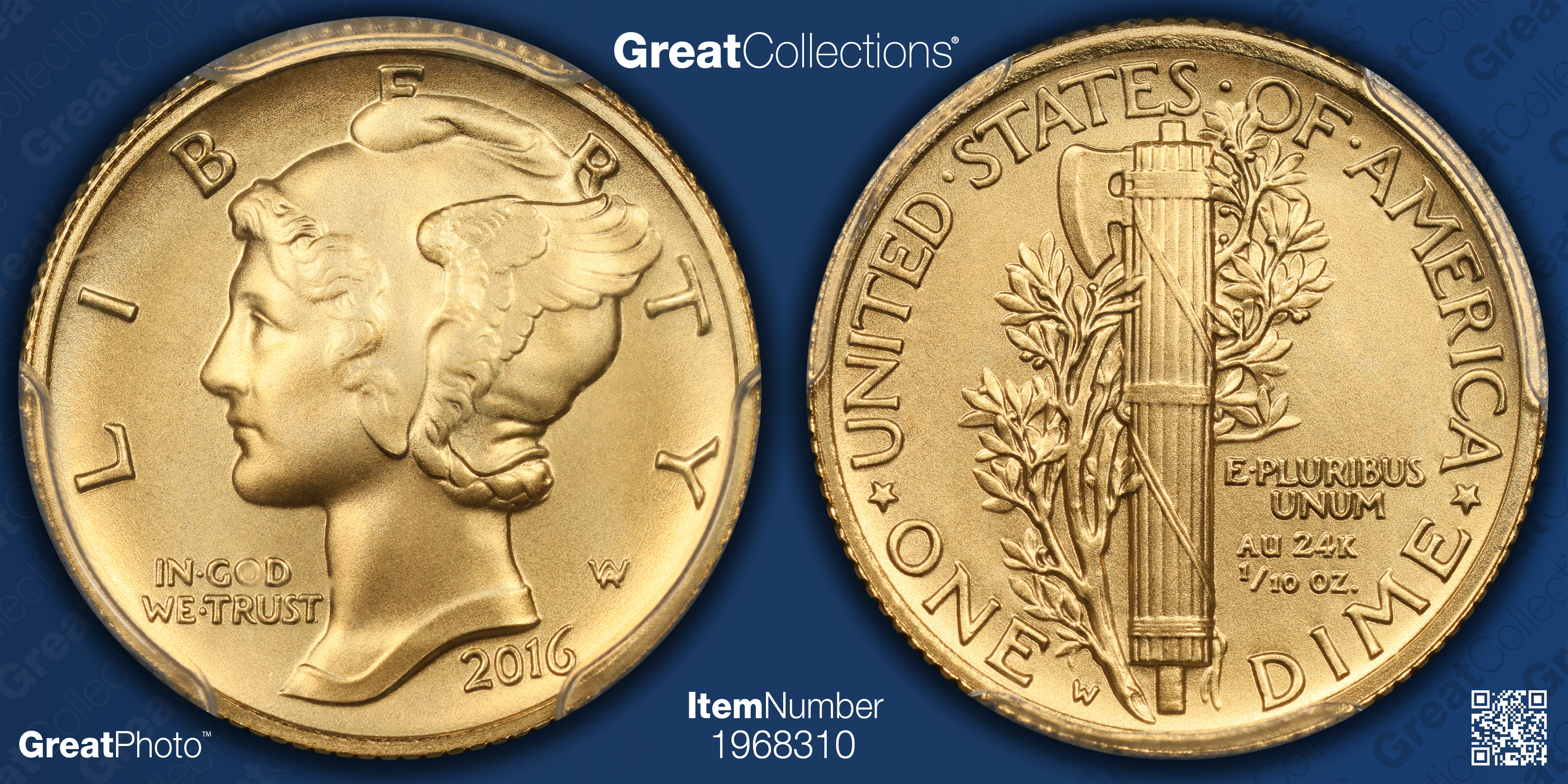 2016-W Mercury Dime 100th Anniversary Gold First Strike PCGS SP-70 ...
