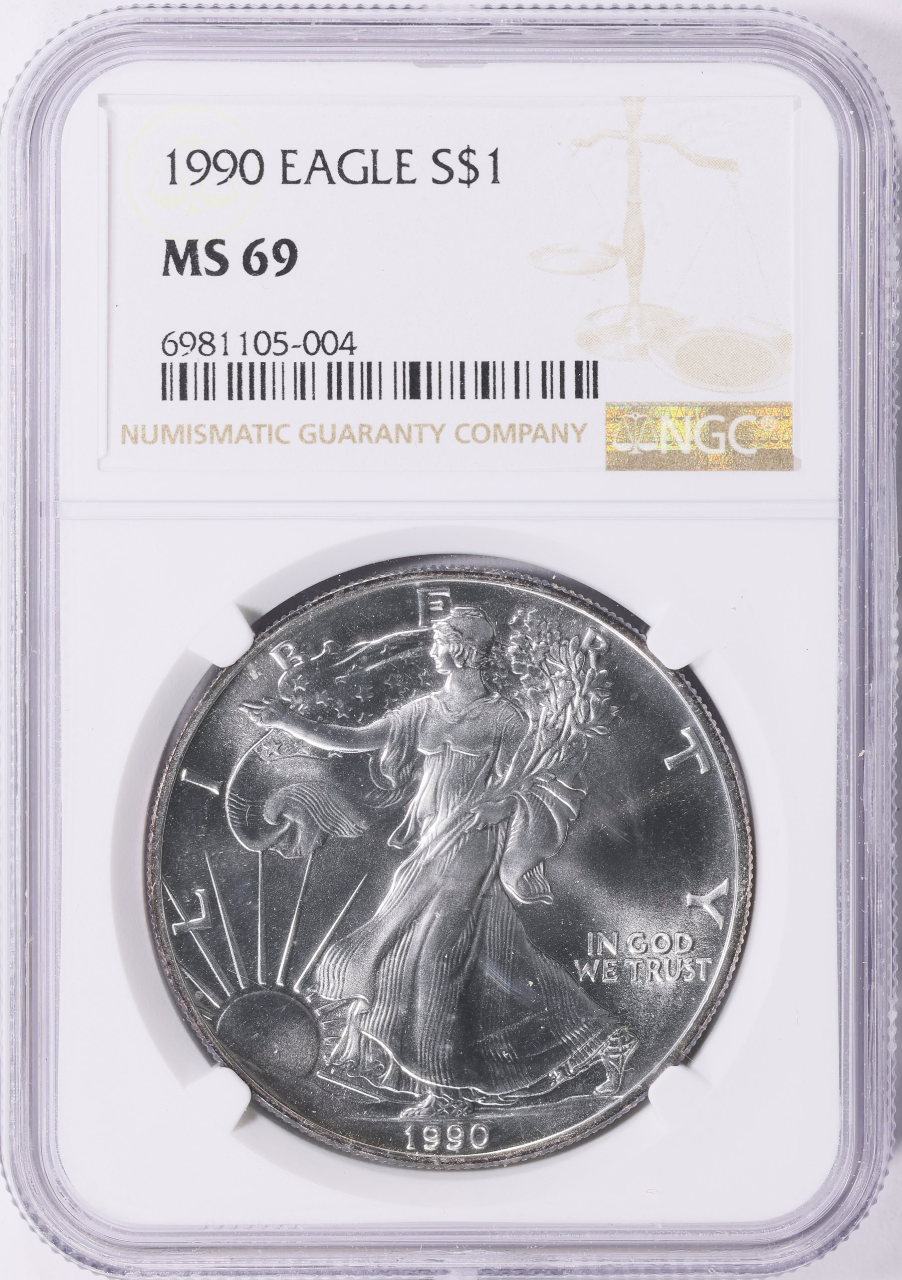 1990 $1 Silver Eagle NGC MS-69 (Item 1968606) | GreatCollections Coin ...