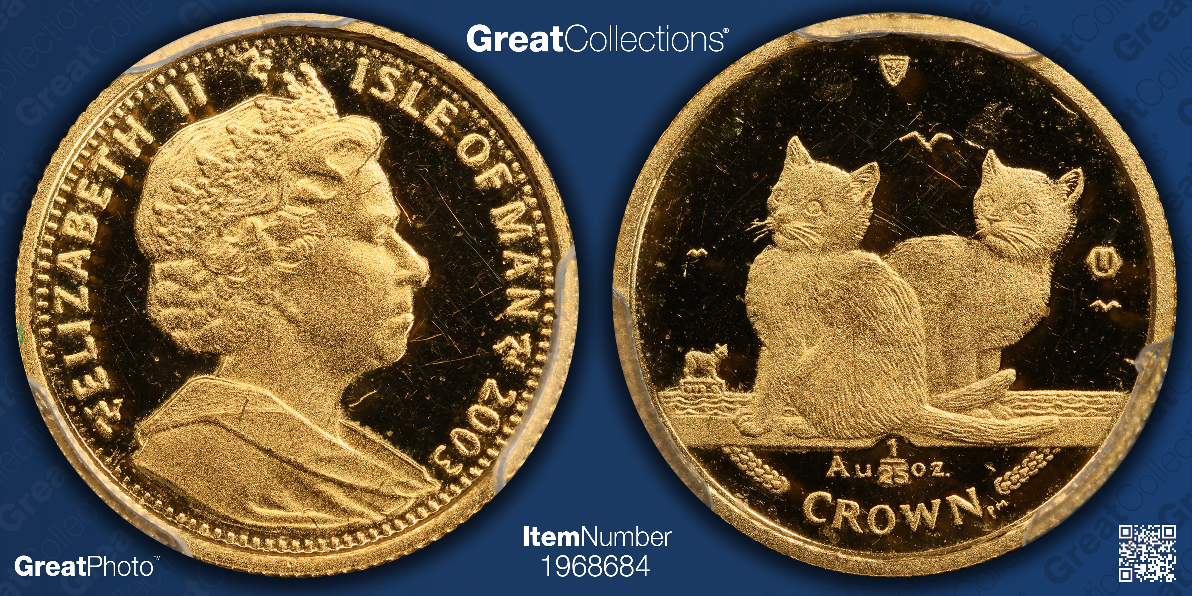 Isle of Man 2003-U Gold 1/25 Crown Balinese Kittens KM-1161 PCGS MS-62 ...