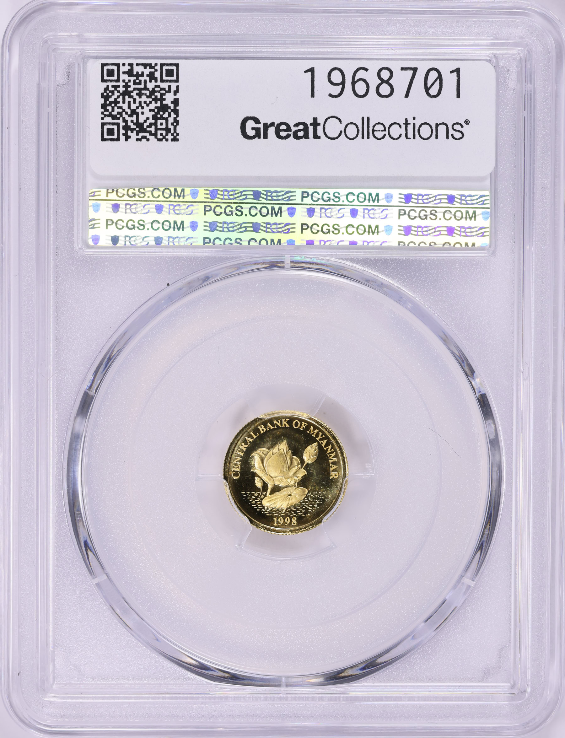 Myanmar 1998 Gold 300 K Tiger KM-A51 PCGS Proof-68 DCAM (AGW = 0.0398 ...