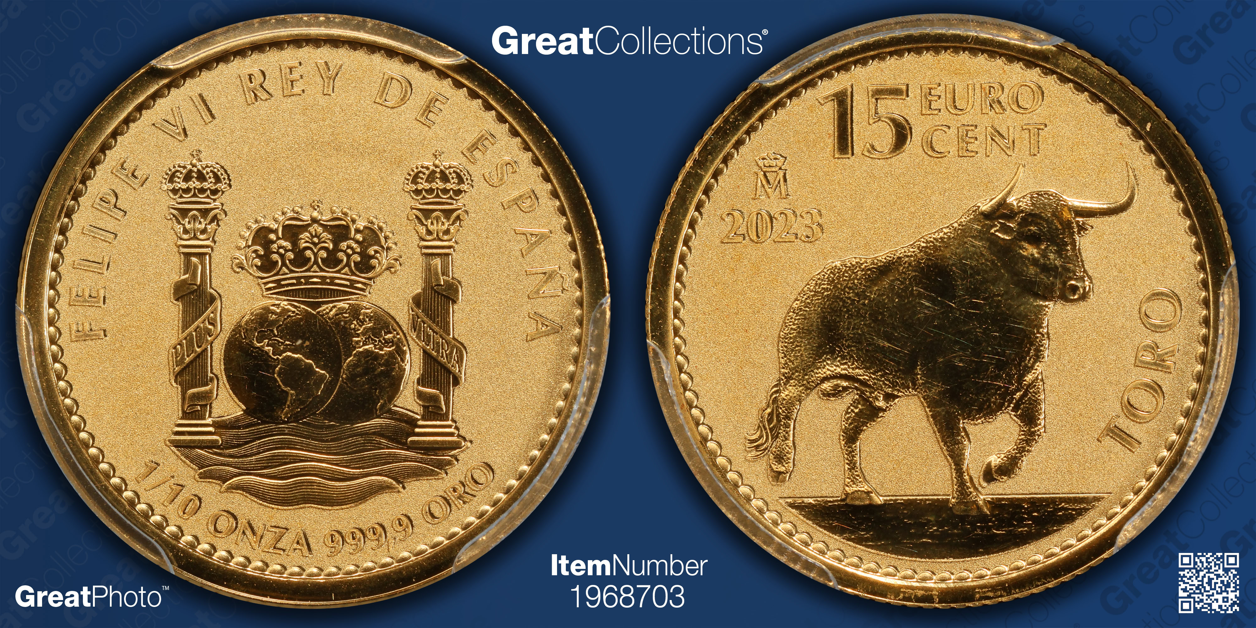 Spain - Spain Civil War 2023-M Gold €0.15 Spanish Toro Reverse Proof KM ...