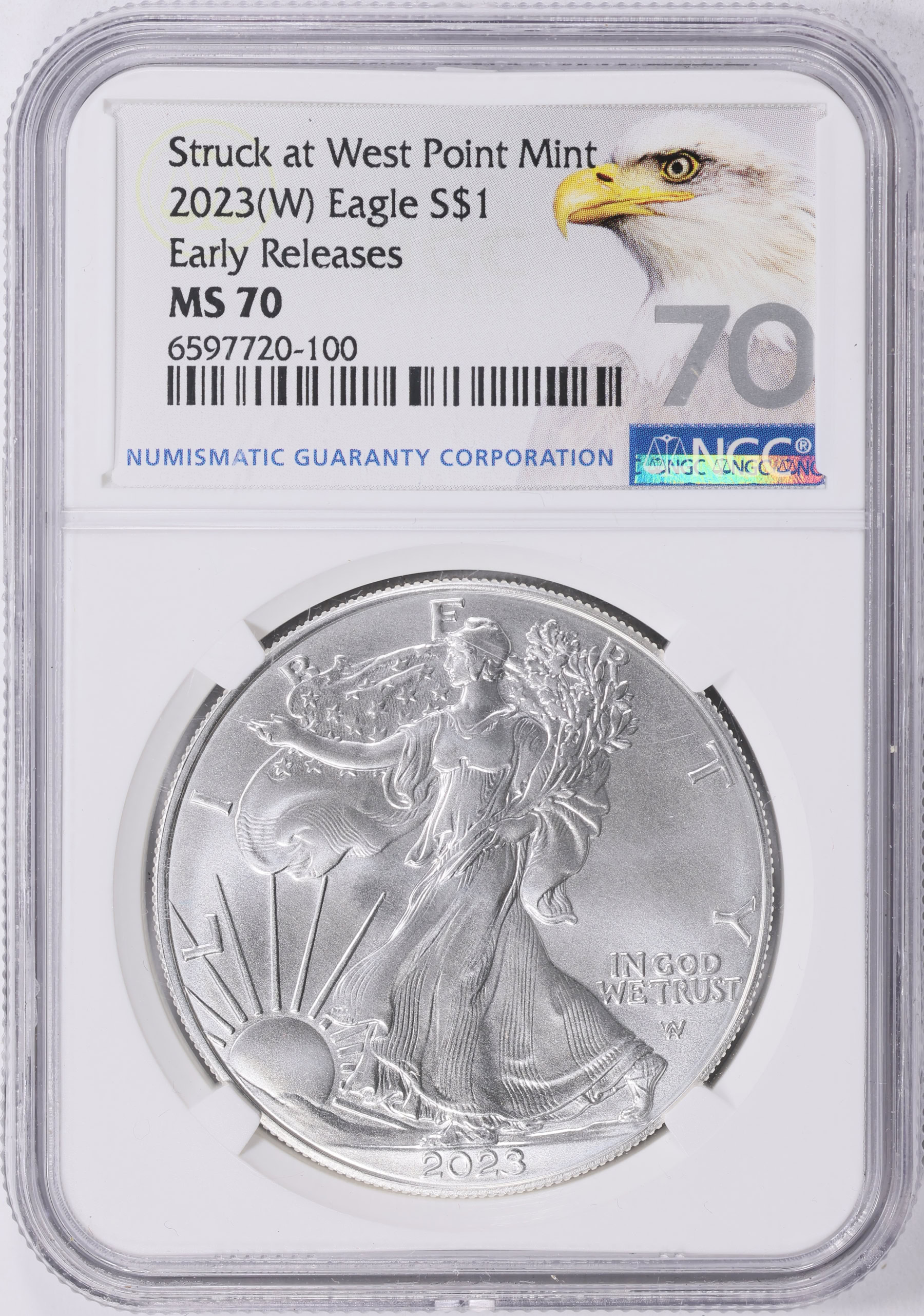 2023-(W) $1 Silver Eagle Struck at West Point Early Releases NGC MS-70 ...