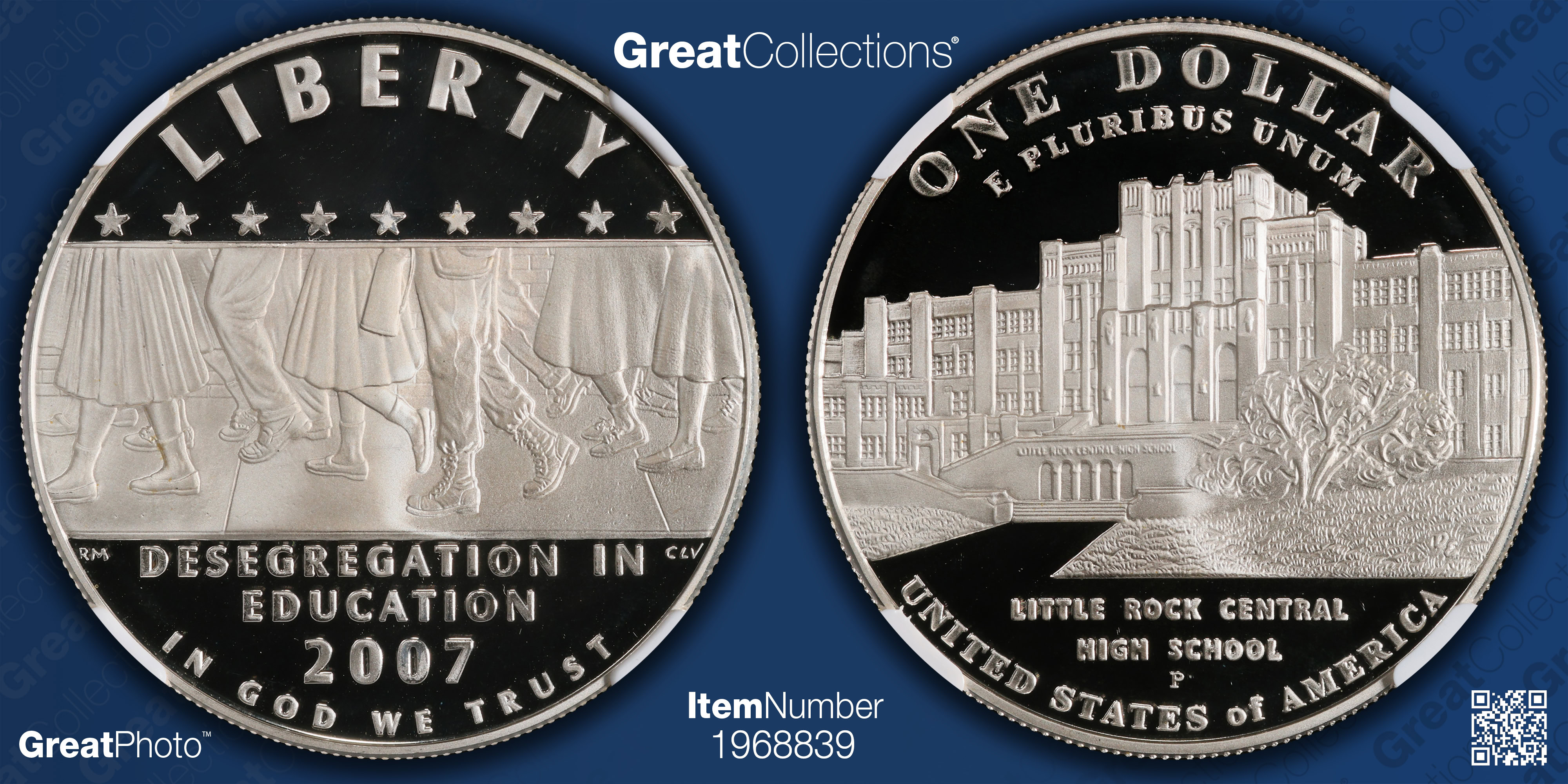 2007-P Little Rock Central High School Desegregation Silver Dollar NGC ...