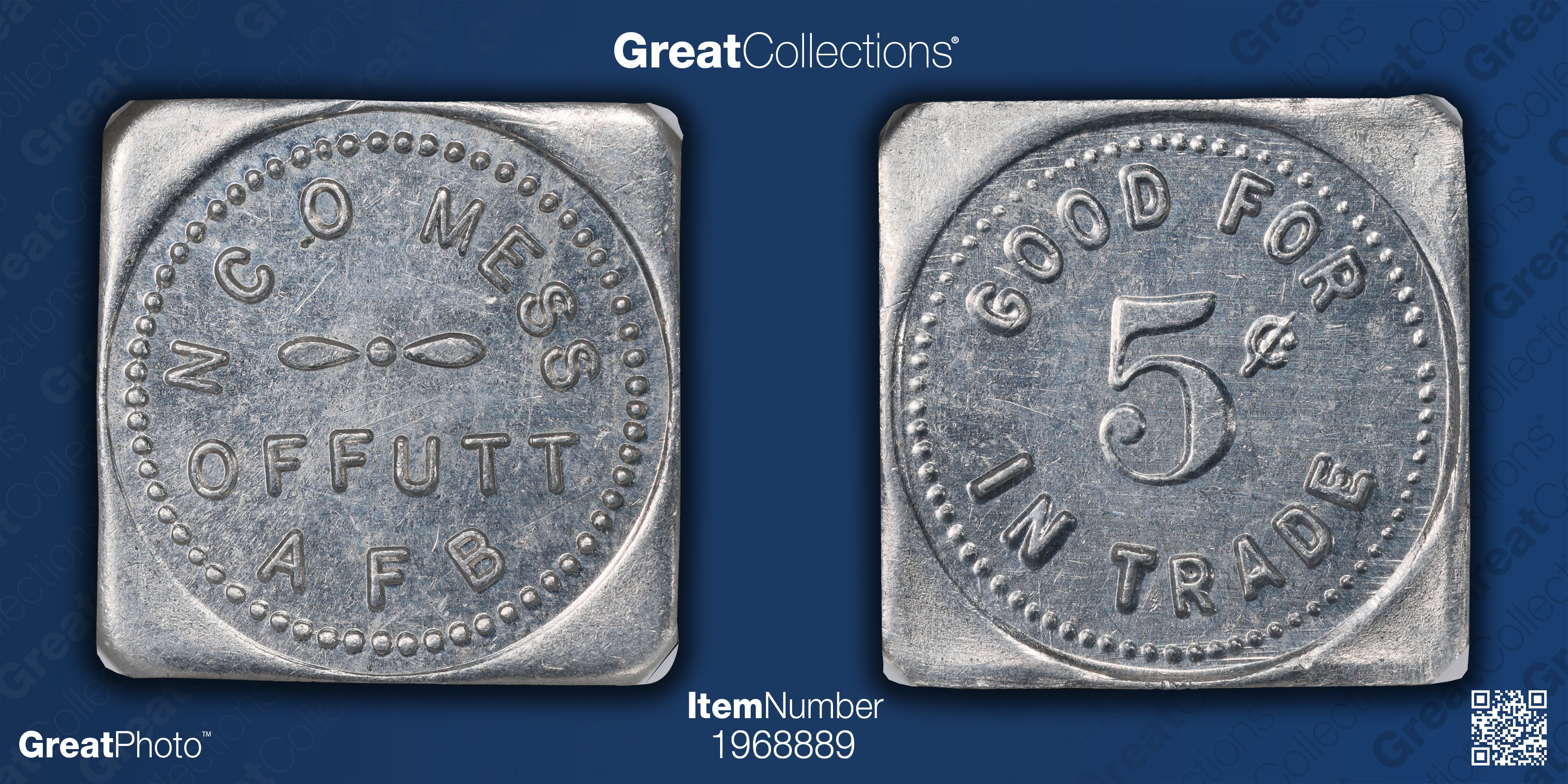 ND (c.1948-59) Offutt Air Force Base, Nebraska NCO Mess 5 Cents Token ...