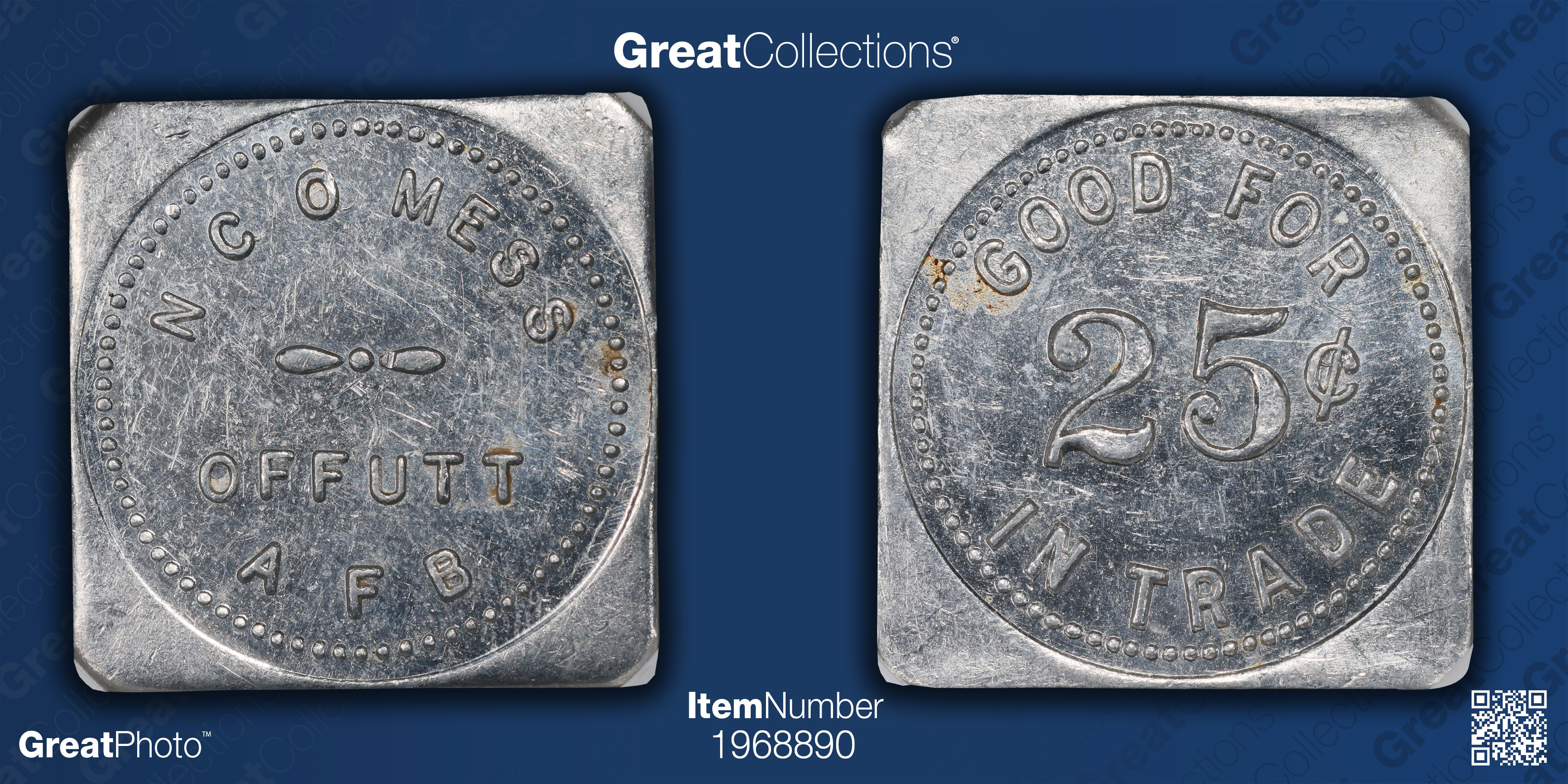 ND (c.1948-59) Offutt Air Force Base, Nebraska NCO Mess 25 Cents Token ...
