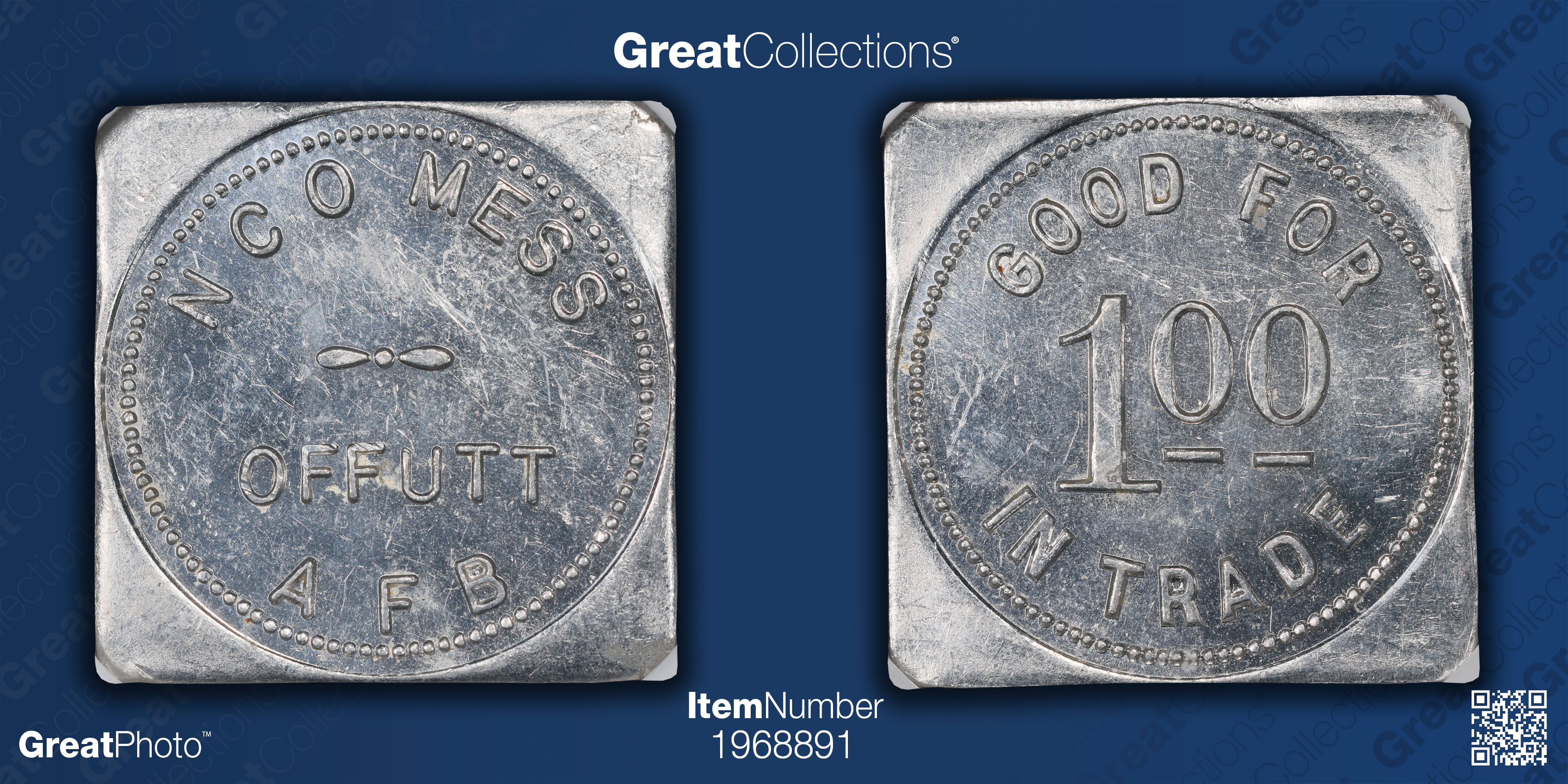 ND (c.1948-59) Offutt Air Force Base, Nebraska NCO Mess $1 Token NGC MS ...
