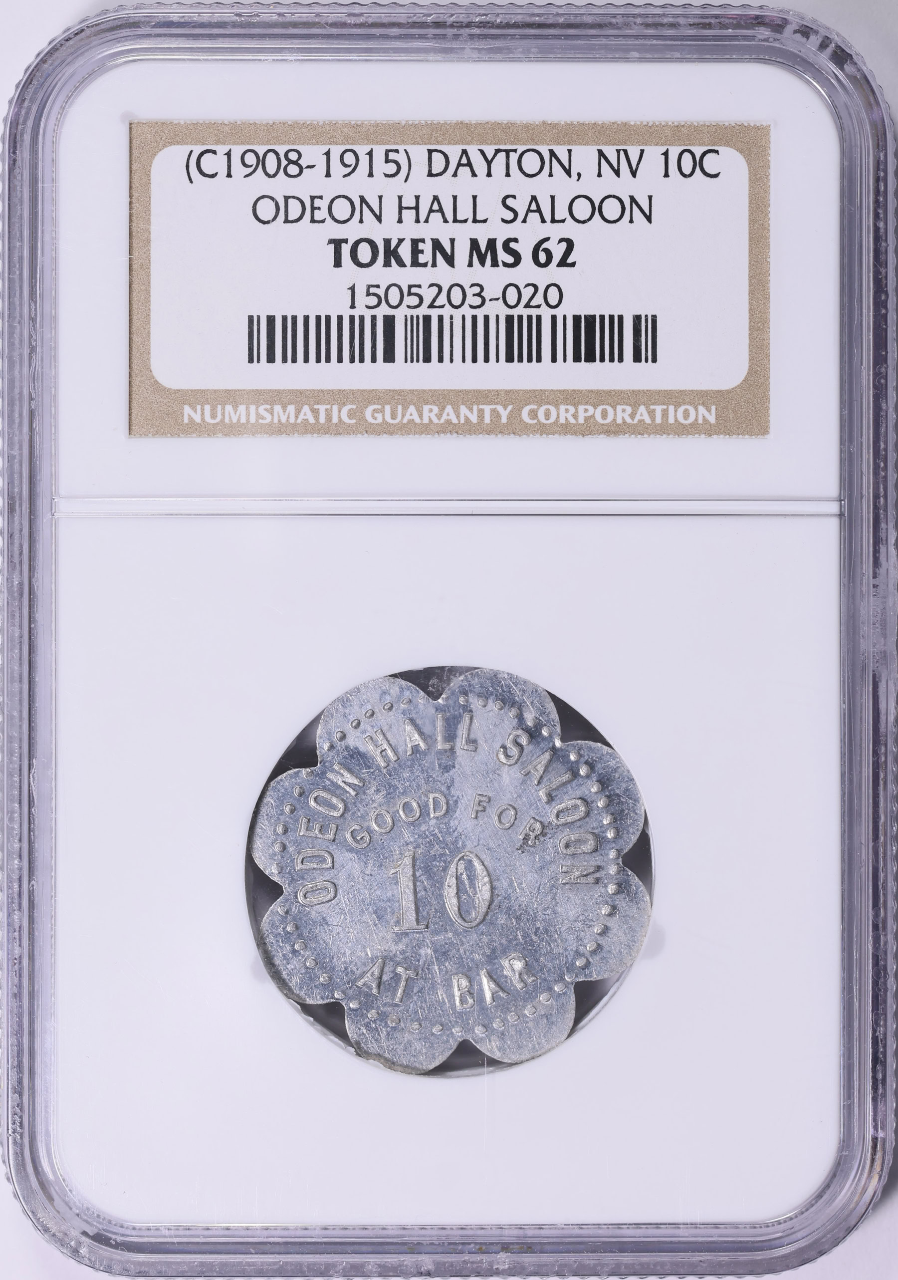 ND (c.1908-15) Dayton, Nevada Odeon Hall Saloon 10 Cents Token NGC MS ...