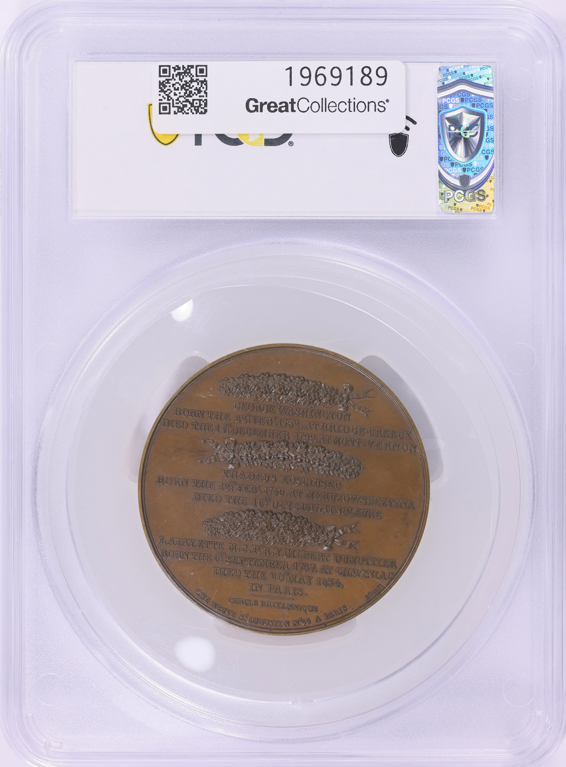 1834-Dated (c.1838) Bronze 51mm Heroes of Liberty Medal GW-149 PCGS SP ...