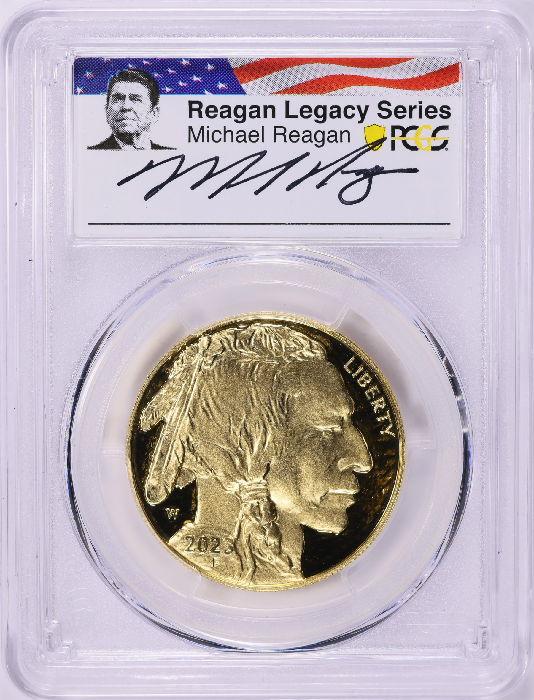 2023-W $50 One-Ounce Gold American Buffalo First Day of Issue Reagan Legacy Series PCGS Proof-70 ...