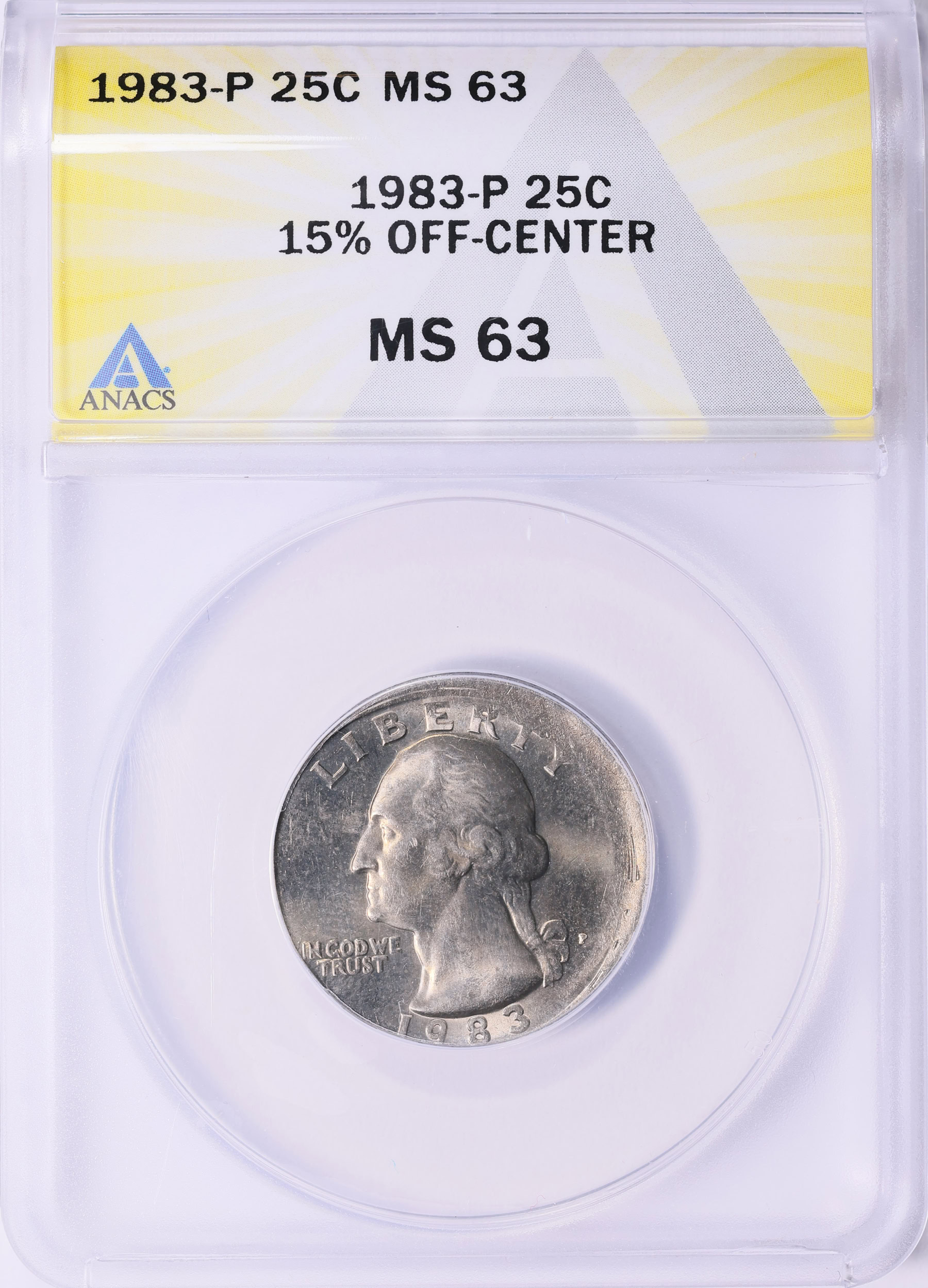 Mint Error 1983-P Washington Quarter 15% Off-Center ANACS MS-63 | ANACS ...