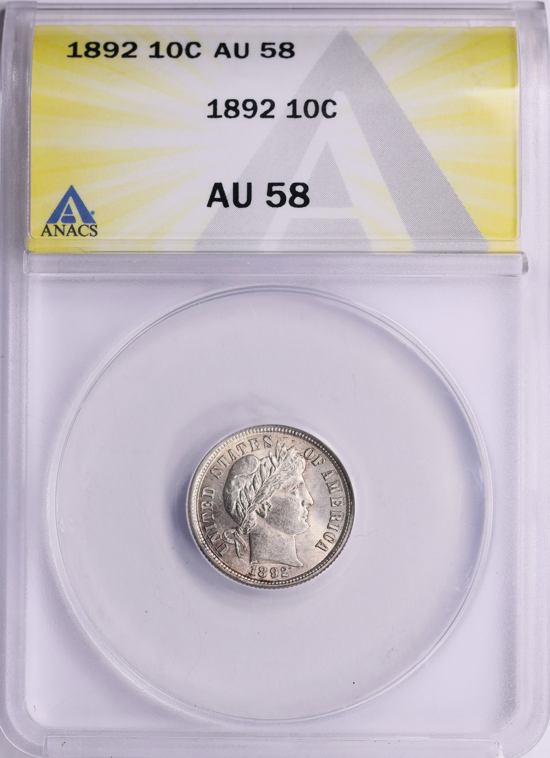 1892 Barber Dime ANACS AU-58 (Item 1969674) | GreatCollections Coin ...