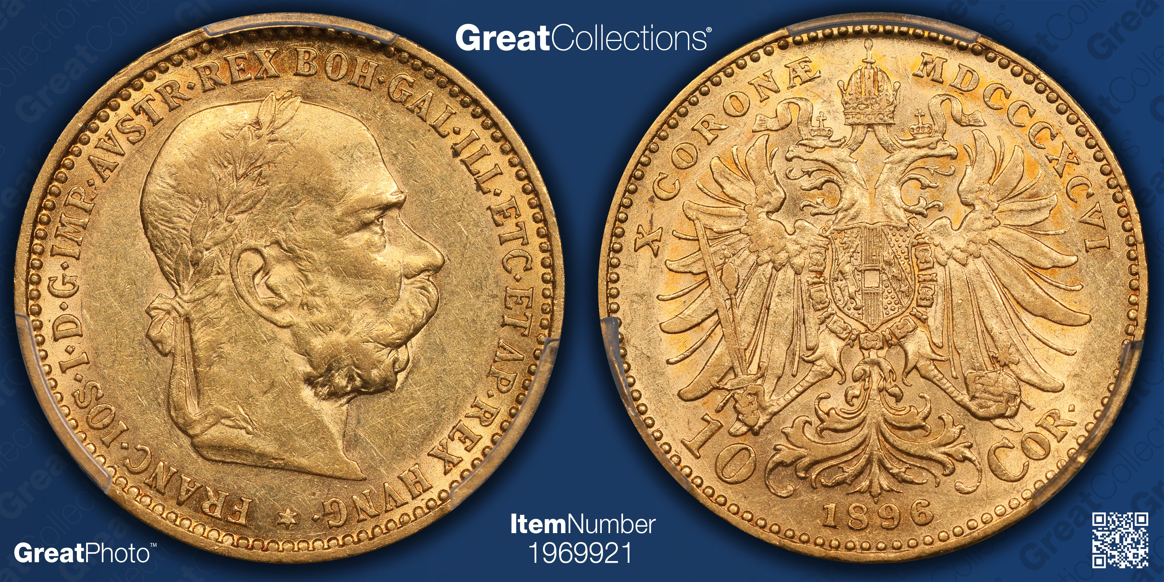 Austria 1896 Gold 10 Corona KM-2805 PCGS AU-55 (AGW = 0.098 oz.) (Item ...