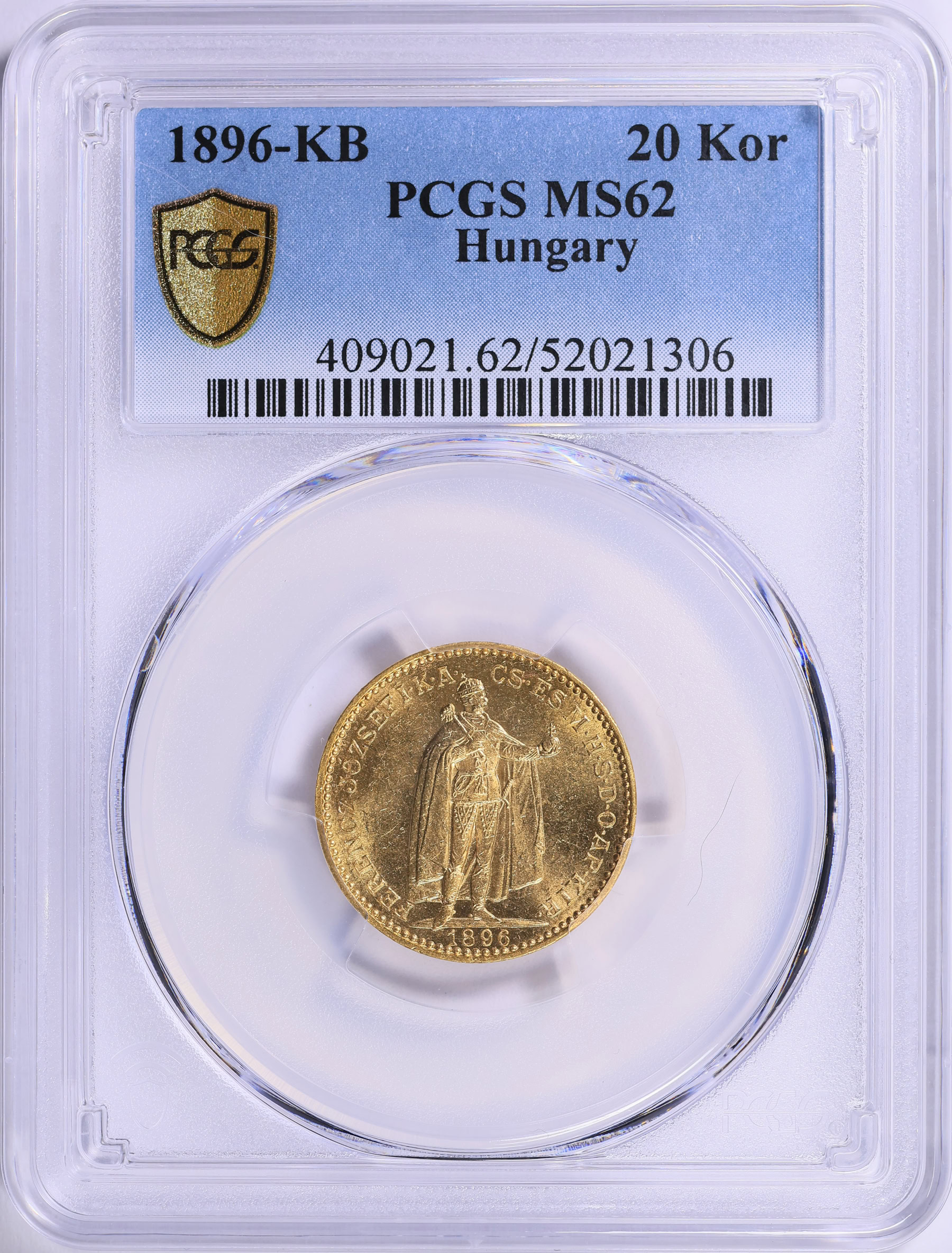 Hungary 1896-KB Gold 20 Korona KM-486 PCGS MS-62 (AGW = 0.196 oz ...